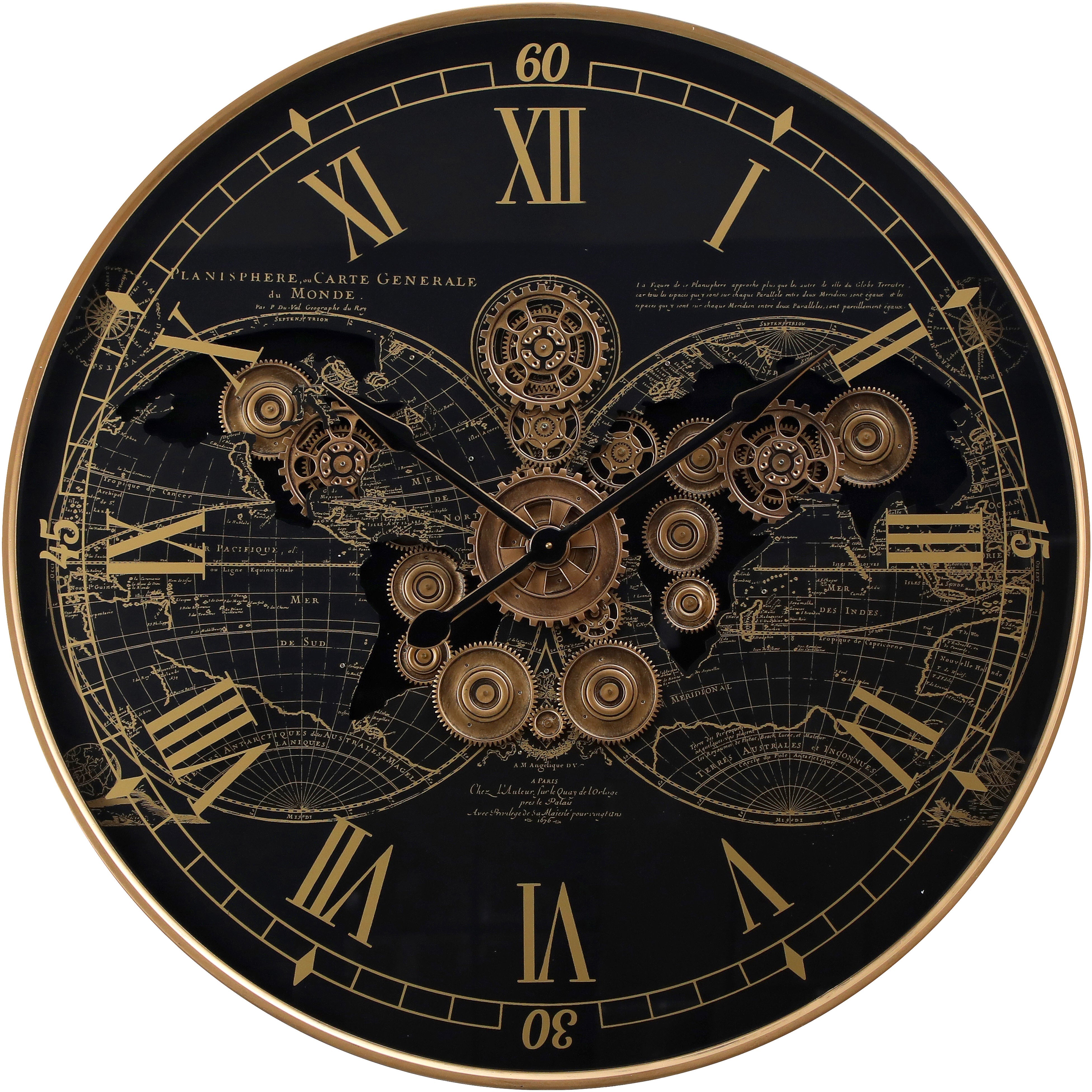 Giant Vasco Map Metal Moving Gears Wall Clock Black Gold 1 – Oh Clocks