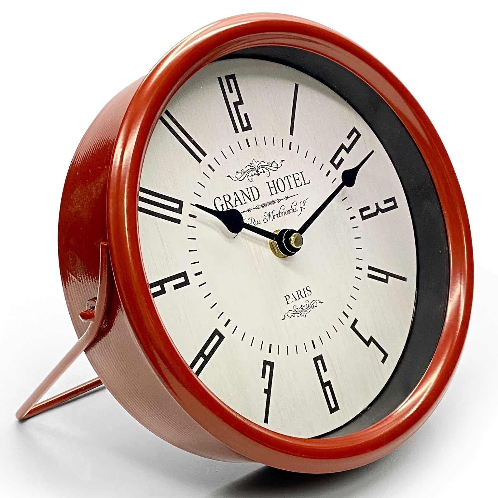 Buy Rue Montmartre Round Metal Desk Clock Red 21cm Online – Oh Clocks