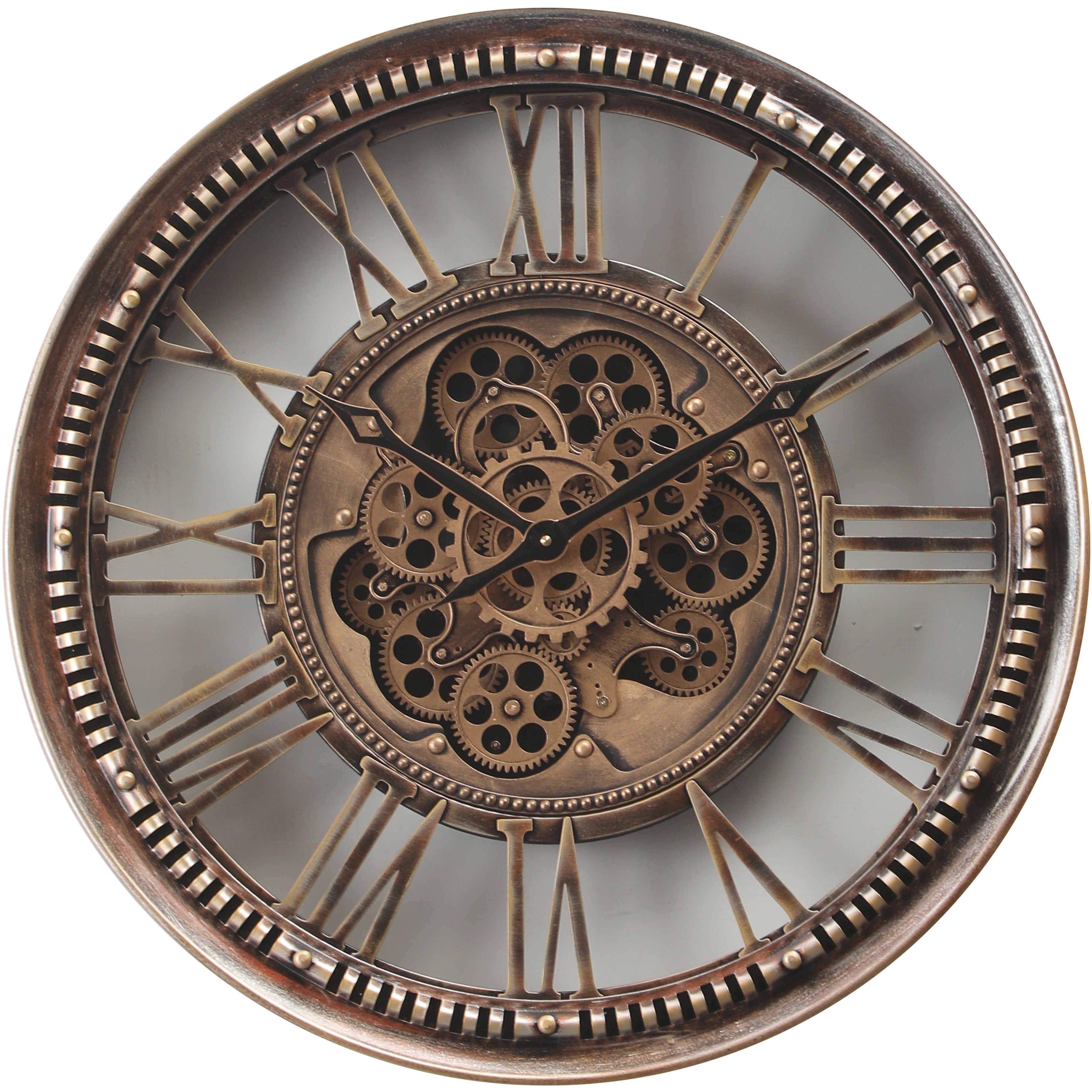 Mason Industrial Distressed Bronze Metal Moving Gears Wall Clock – Oh ...
