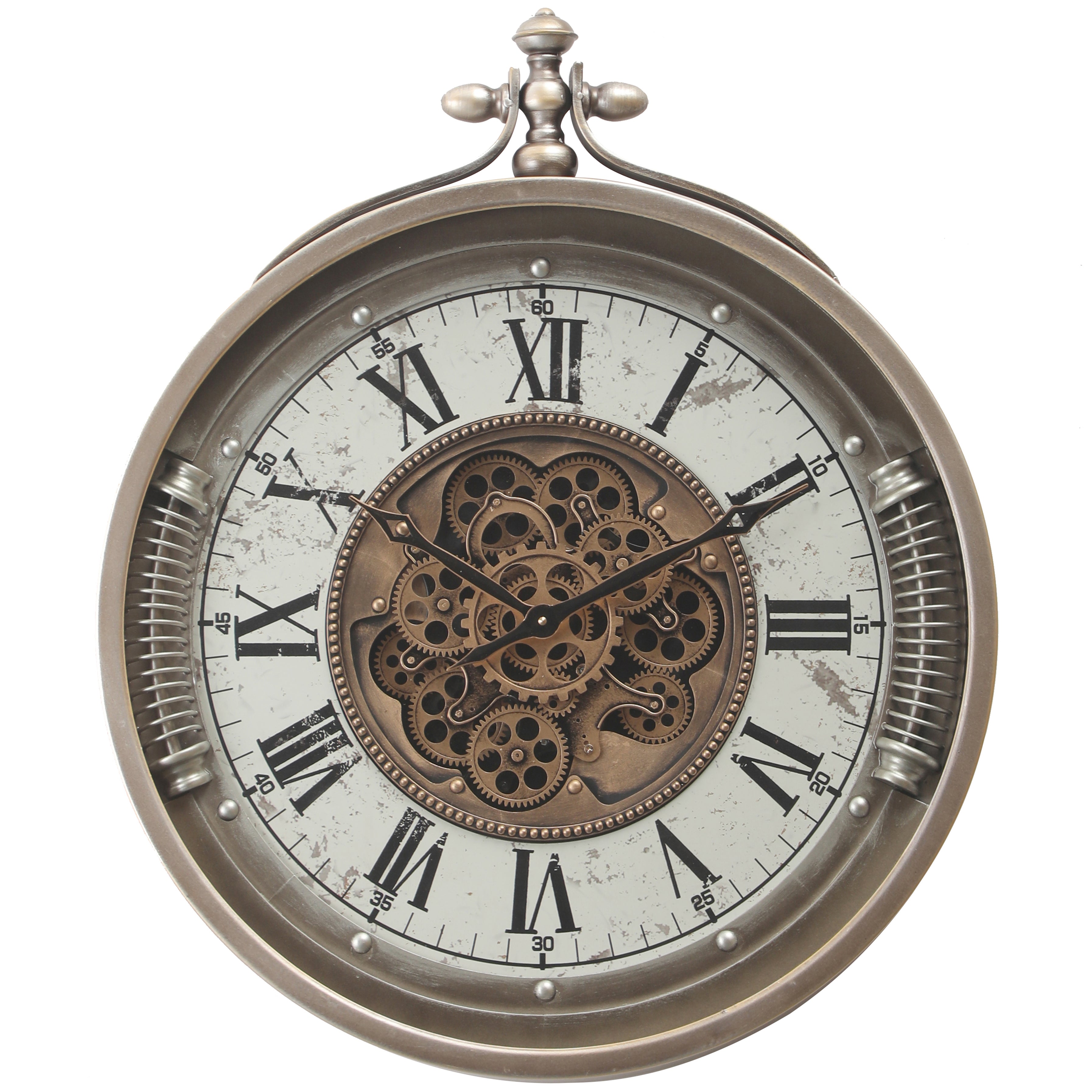 Saint Etienne Distressed Silver Metal Moving Gears Wall Clock – Oh Clocks