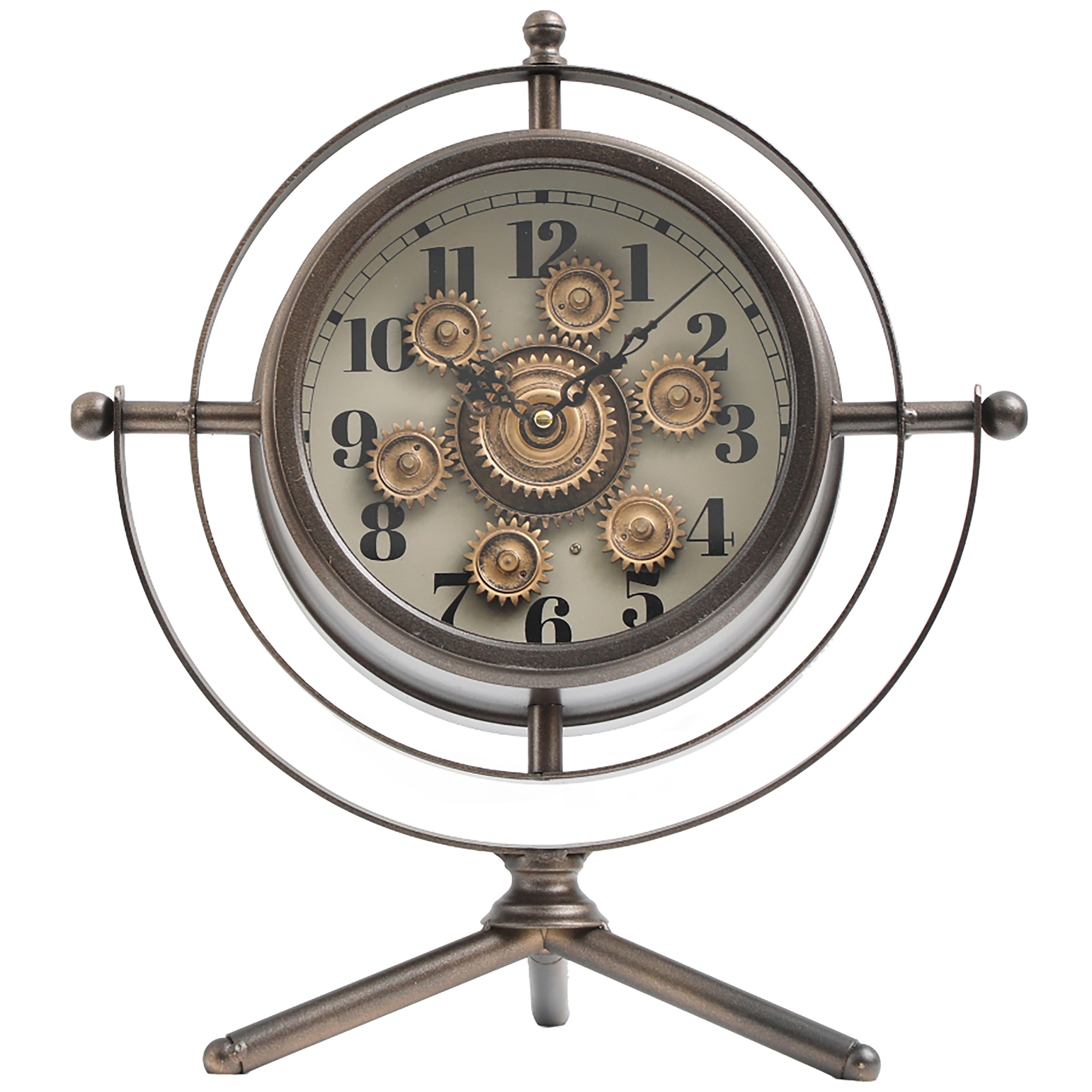 Saturn Rings Industrial Metal Moving Cogs Desk Clock Charcoal – Oh Clocks