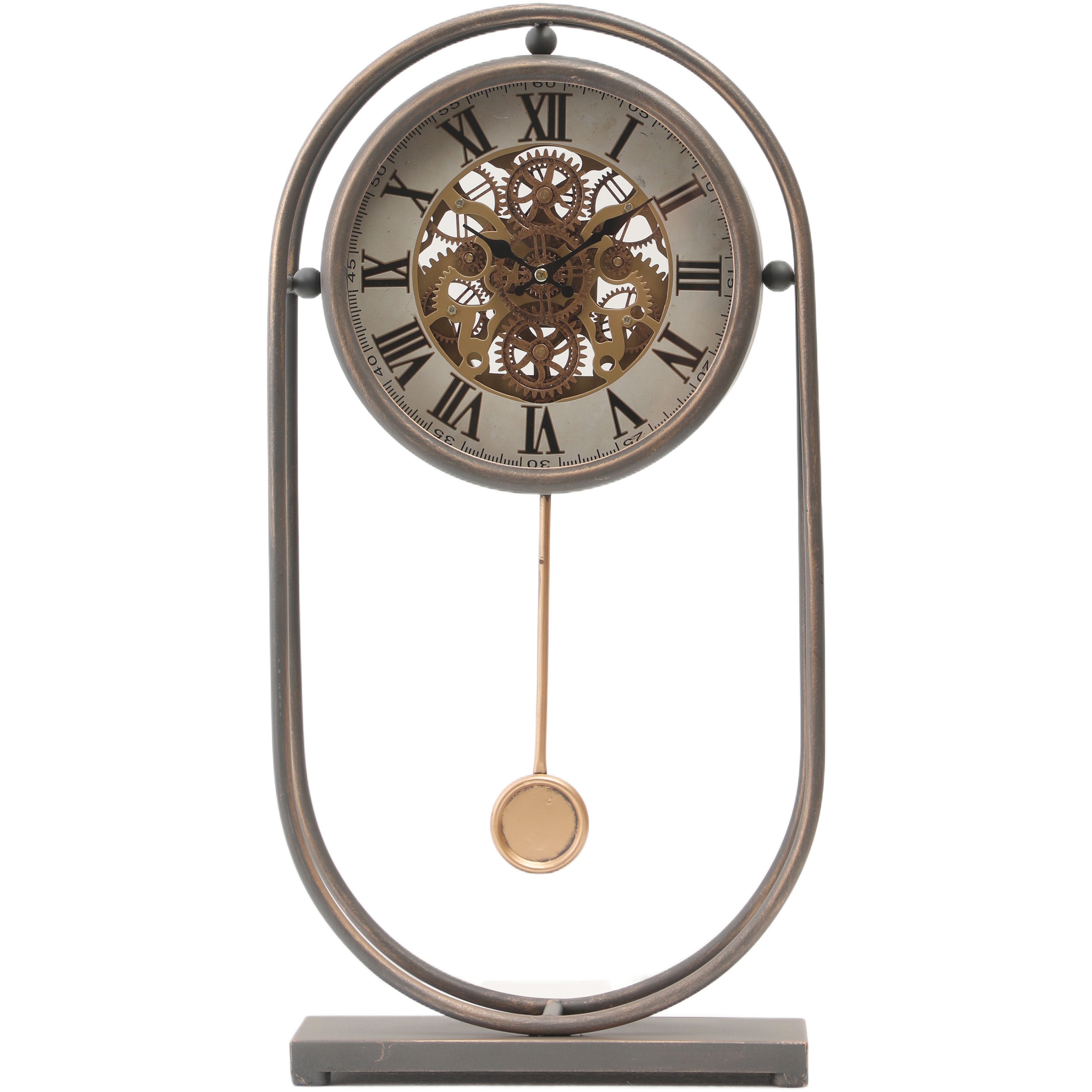 Sheffield Grey Wash Pendulum Metal Moving Gears Desk Clock – Oh Clocks