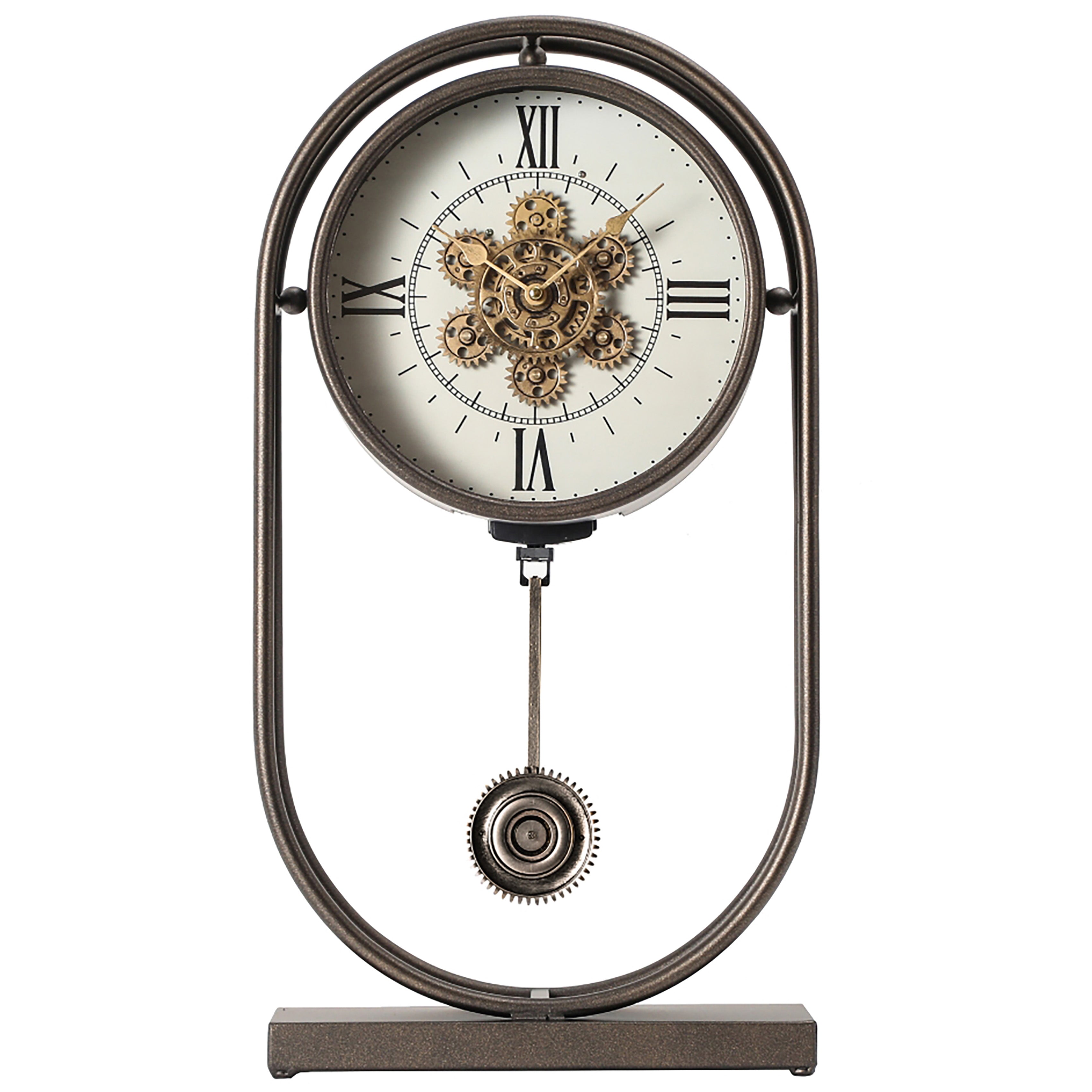 Westminster Rustic Pendulum Moving Gears Desk Clock Charcoal – Oh Clocks