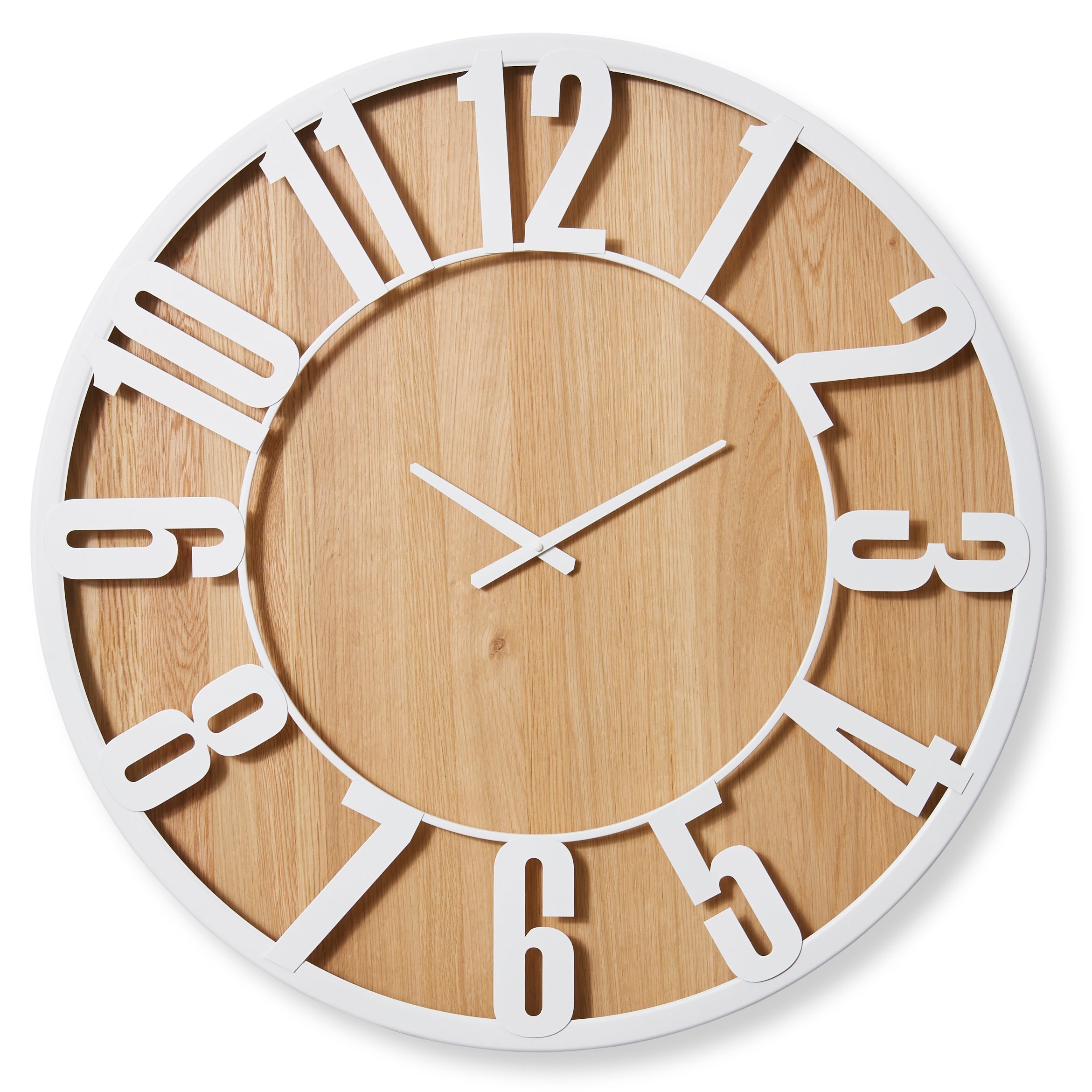 Buy Haddon Floating White Metal Numbers On Wood Wall Clock 80cm – Oh Clocks