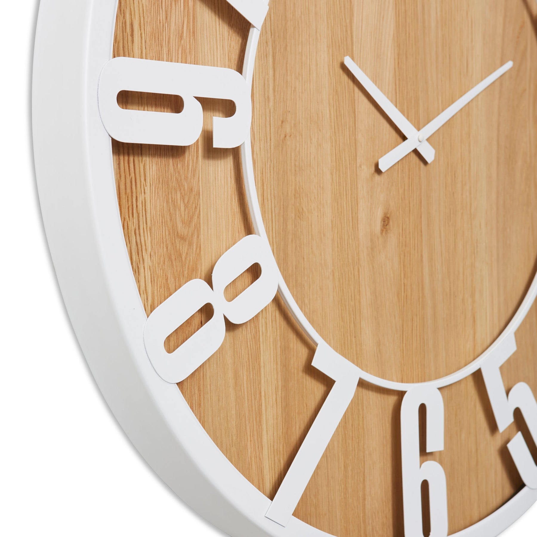 Buy Haddon Floating White Metal Numbers On Wood Wall Clock 80cm – Oh Clocks