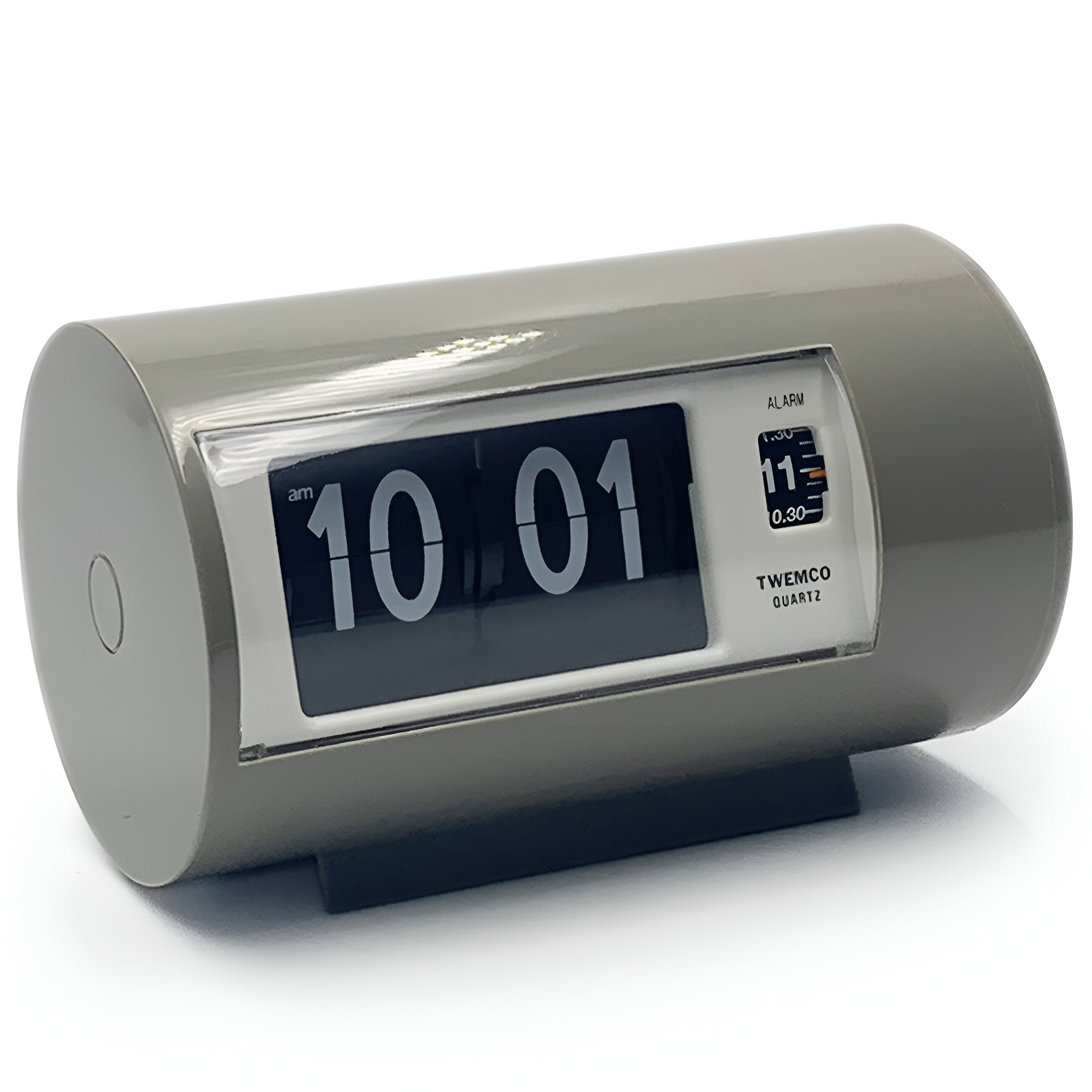 Jadco Cylindrical Flip Card Rotating Dial Alarm Clock Grey – Oh Clocks