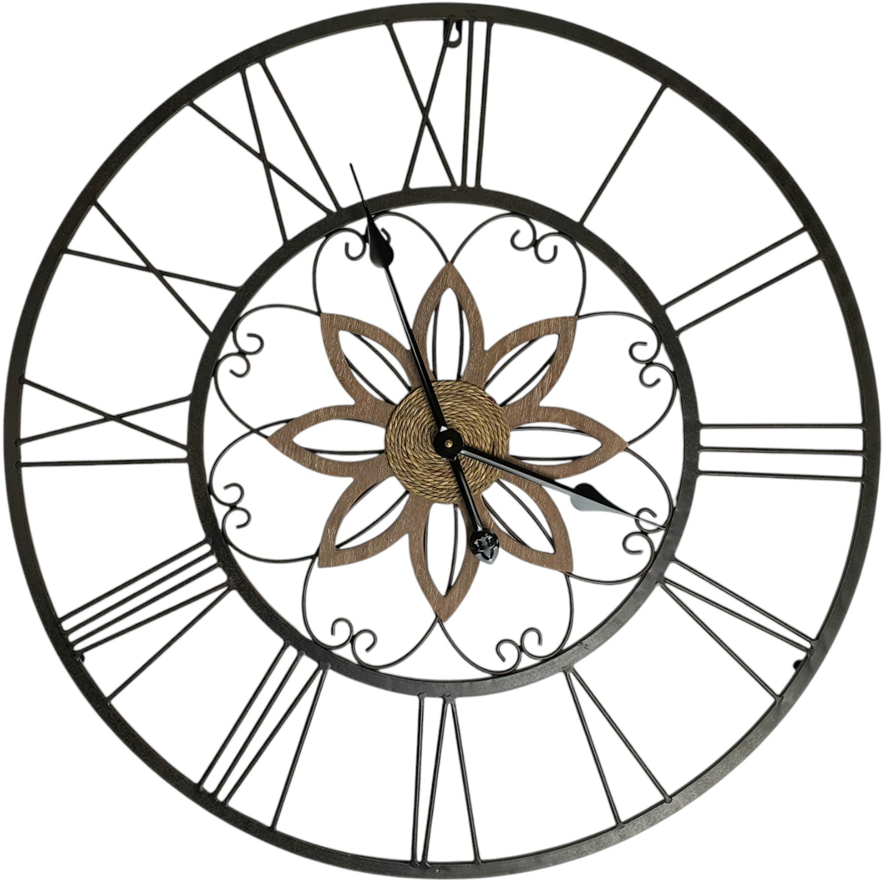 Buy Daisy Ornate Roman Skeleton Metal Timber Wall Clock 70cm – Oh Clocks