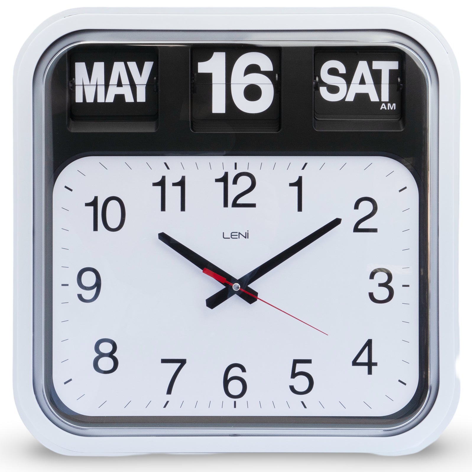 Leni Analogue with Flip Bankers Calendar Wall Clock White – Oh Clocks