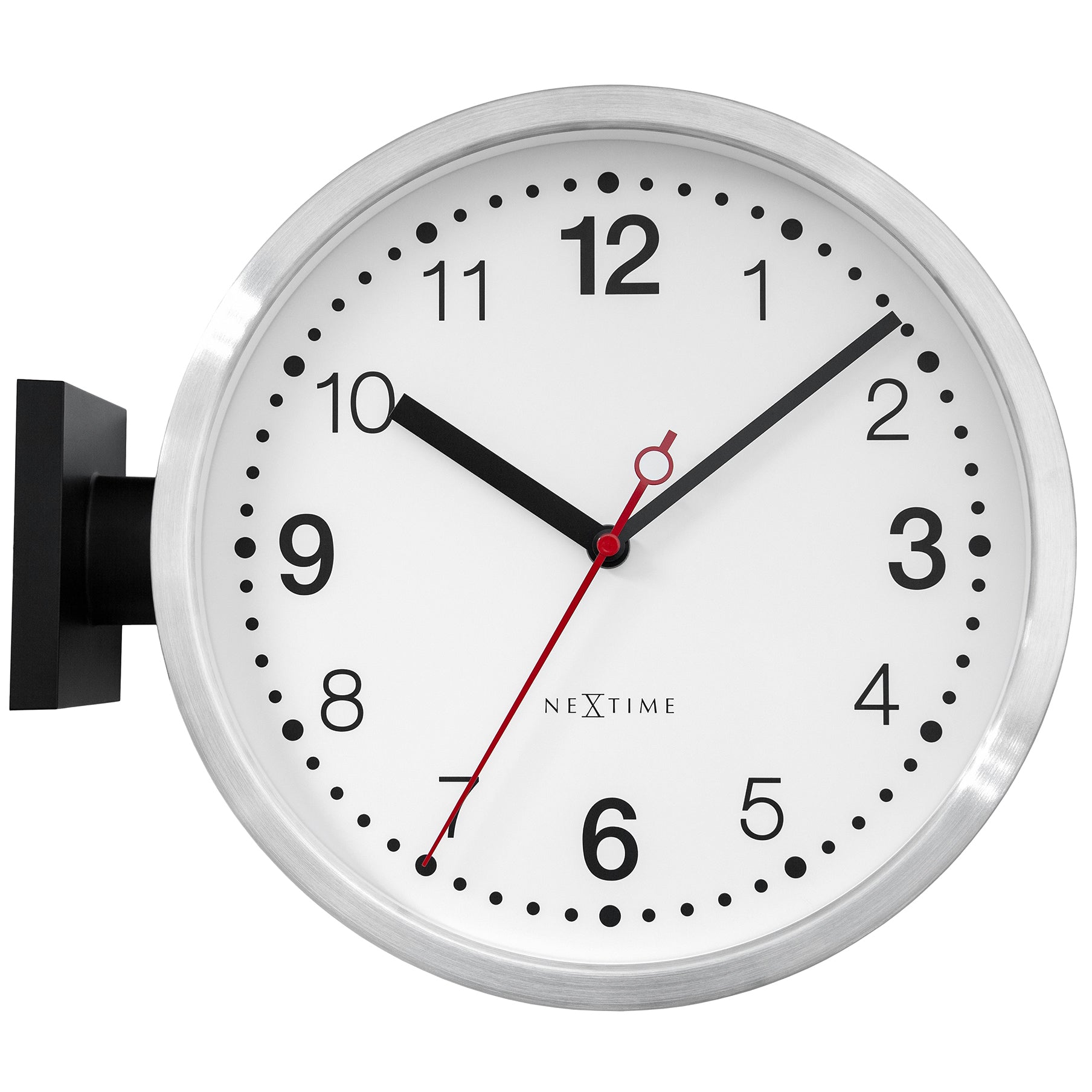 NeXtime Double Sided Brushed Aluminium Wall Clock Black White – Oh Clocks