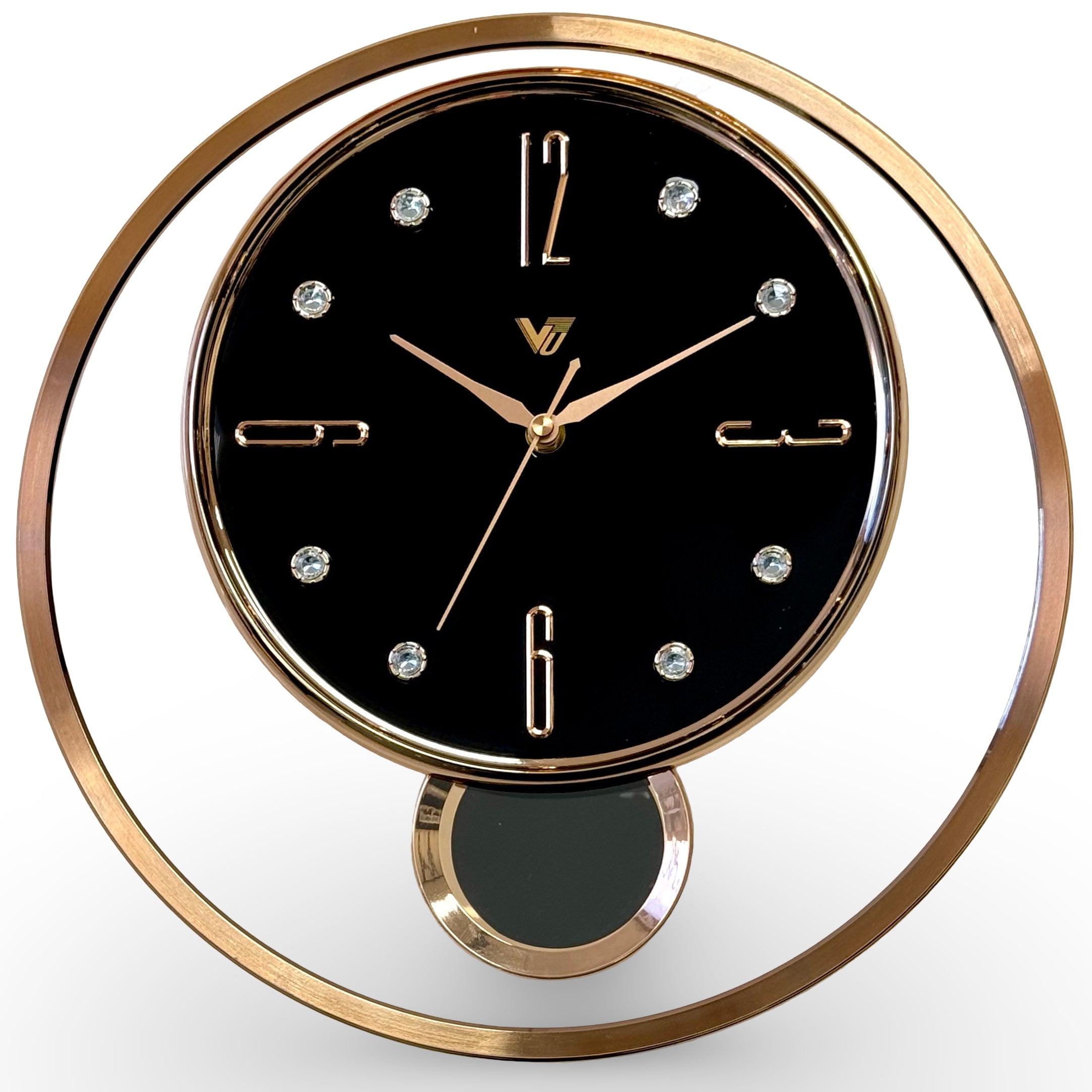 Brynn Modern Floating Dial Pendulum Wall Clock Black Rose Gold – Oh Clocks
