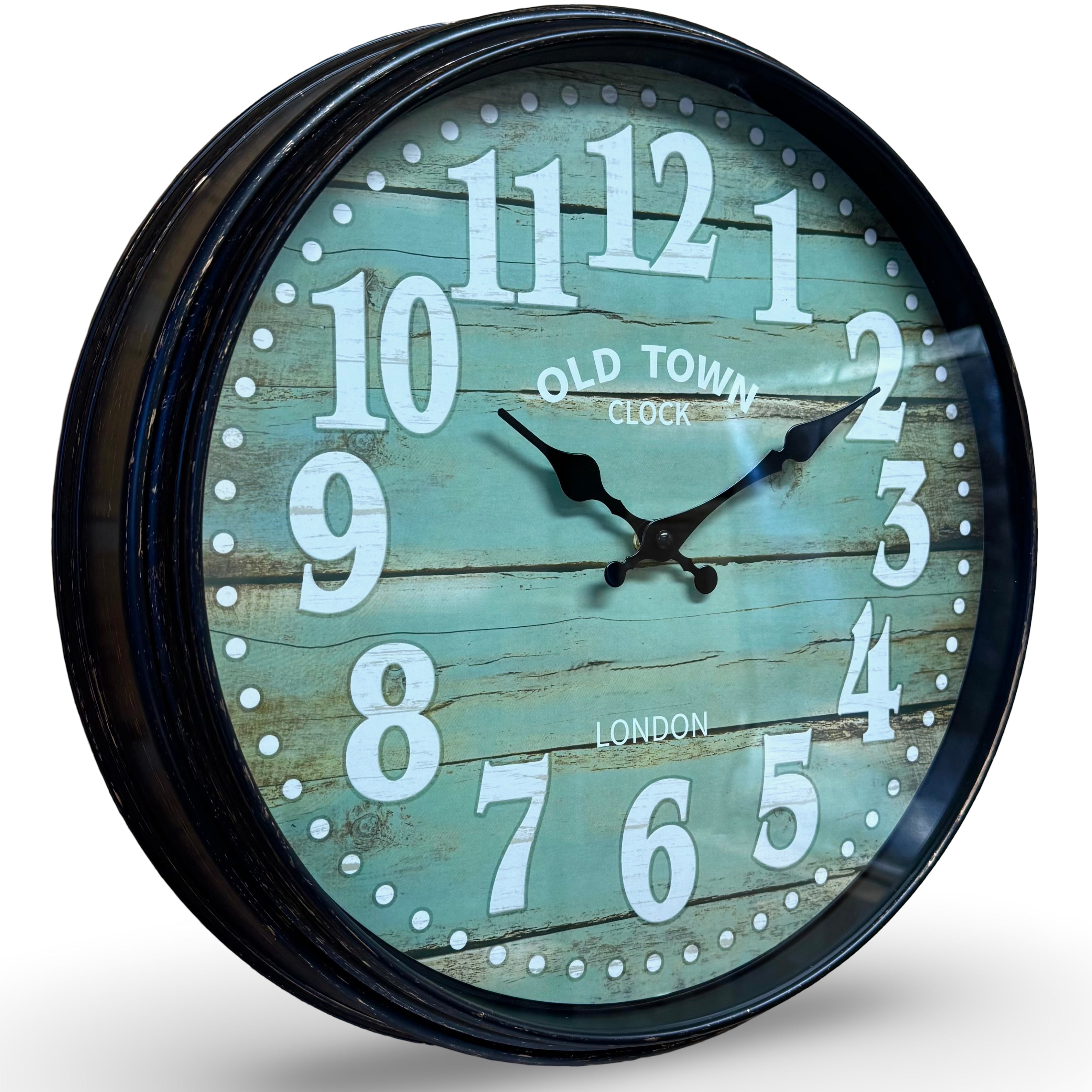 Radcliff Distressed Old Town Wood Panel Look Wall Clock Black – Oh Clocks