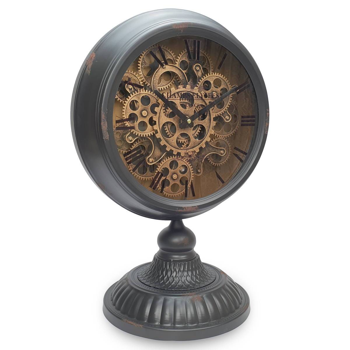 Buy Champs Elysees Metal Moving Gears Desk Clock Black 54cm – Oh Clocks