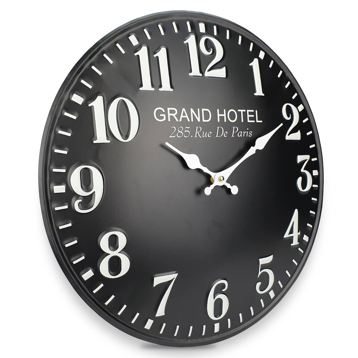 Grand Hotel Embossed Numbers Domed Metal Wall Clock Black – Oh Clocks