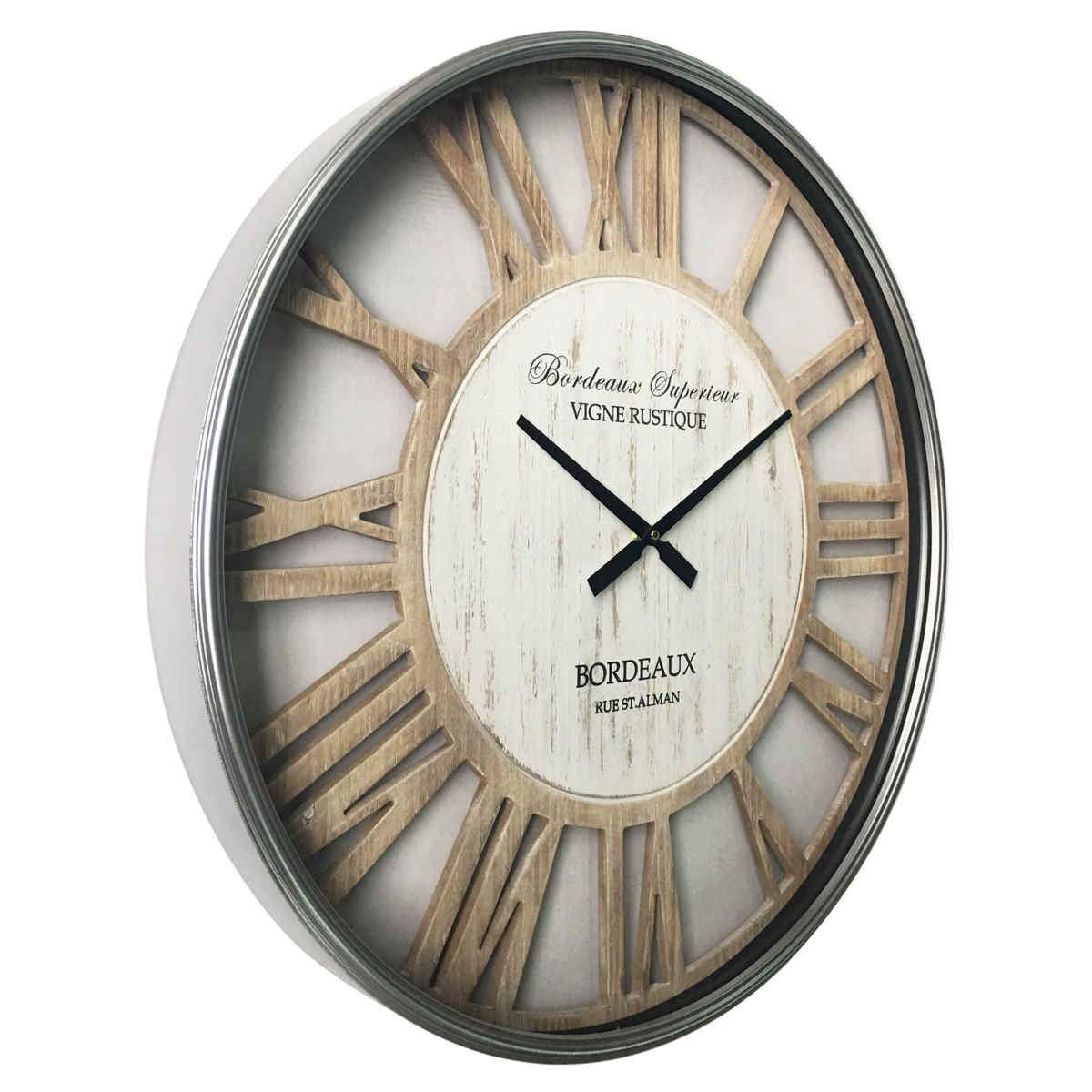 Buy Hampton Metal Frame Whitewash Wood Roman Wall Clock 70cm – Oh Clocks