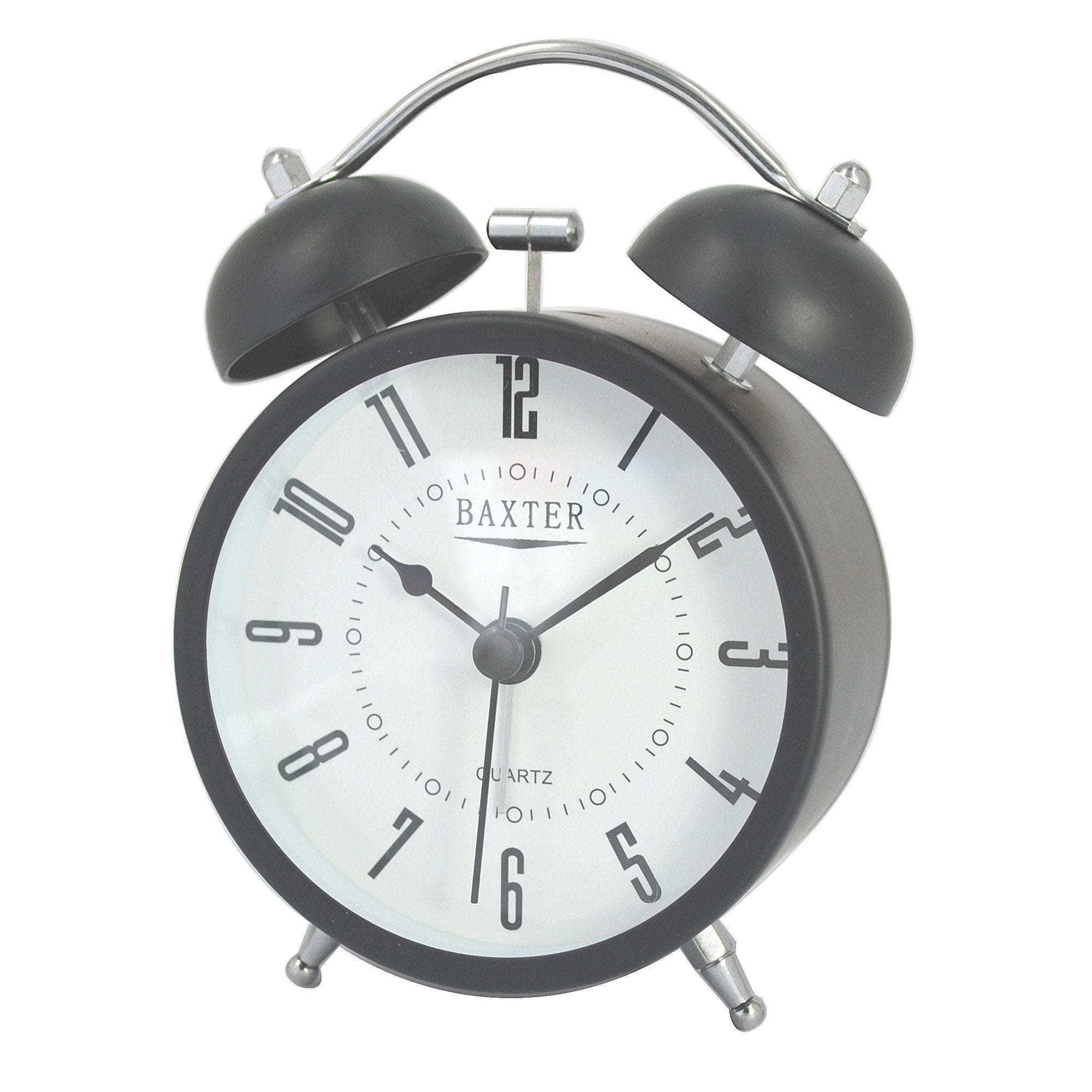 Buy Baxter Ralston Small Twin Bell Metal Alarm Clock Black 9cm – Oh Clocks