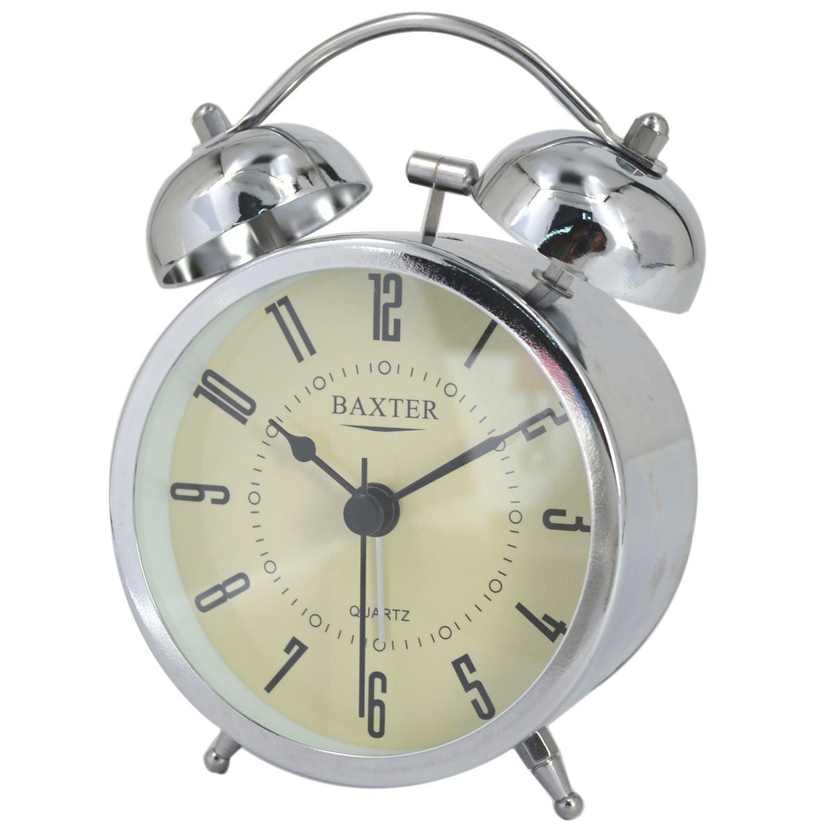 Buy Baxter Ralston Small Twin Bell Metal Alarm Clock Silver 9cm – Oh Clocks