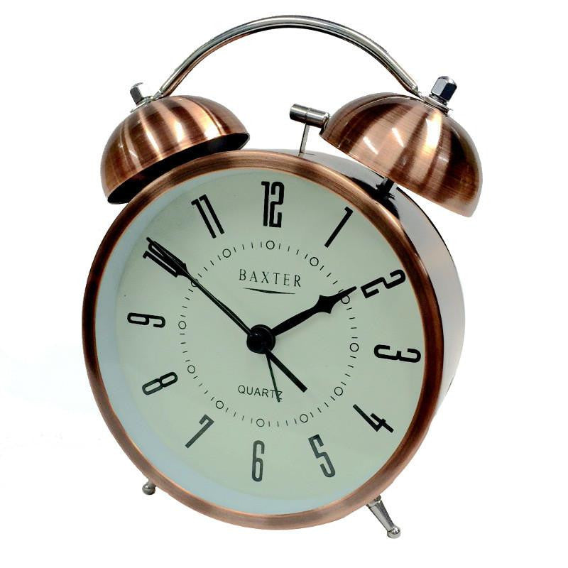 Buy Baxter Twin Bell Alarm Clock Brass 11cm Online | Oh Clocks