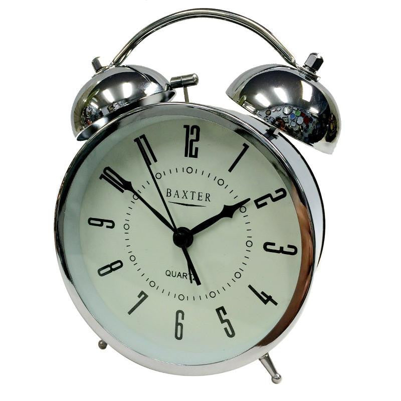 Buy Baxter Twin Bell Alarm Clock Silver 11cm Online | Oh Clocks | Australia