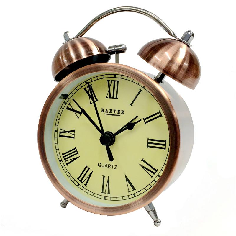 Buy Baxter Twin Bell Roman Alarm Clock Brass 9cm Online – Oh Clocks