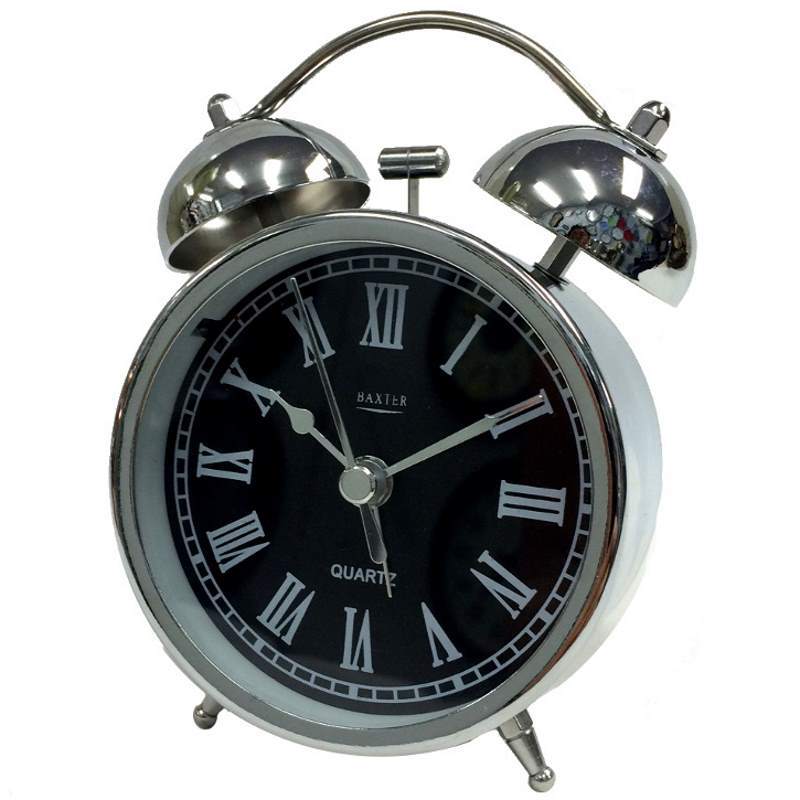 Buy Baxter Twin Bell Roman Alarm Clock Silver 9cm Online – Oh Clocks
