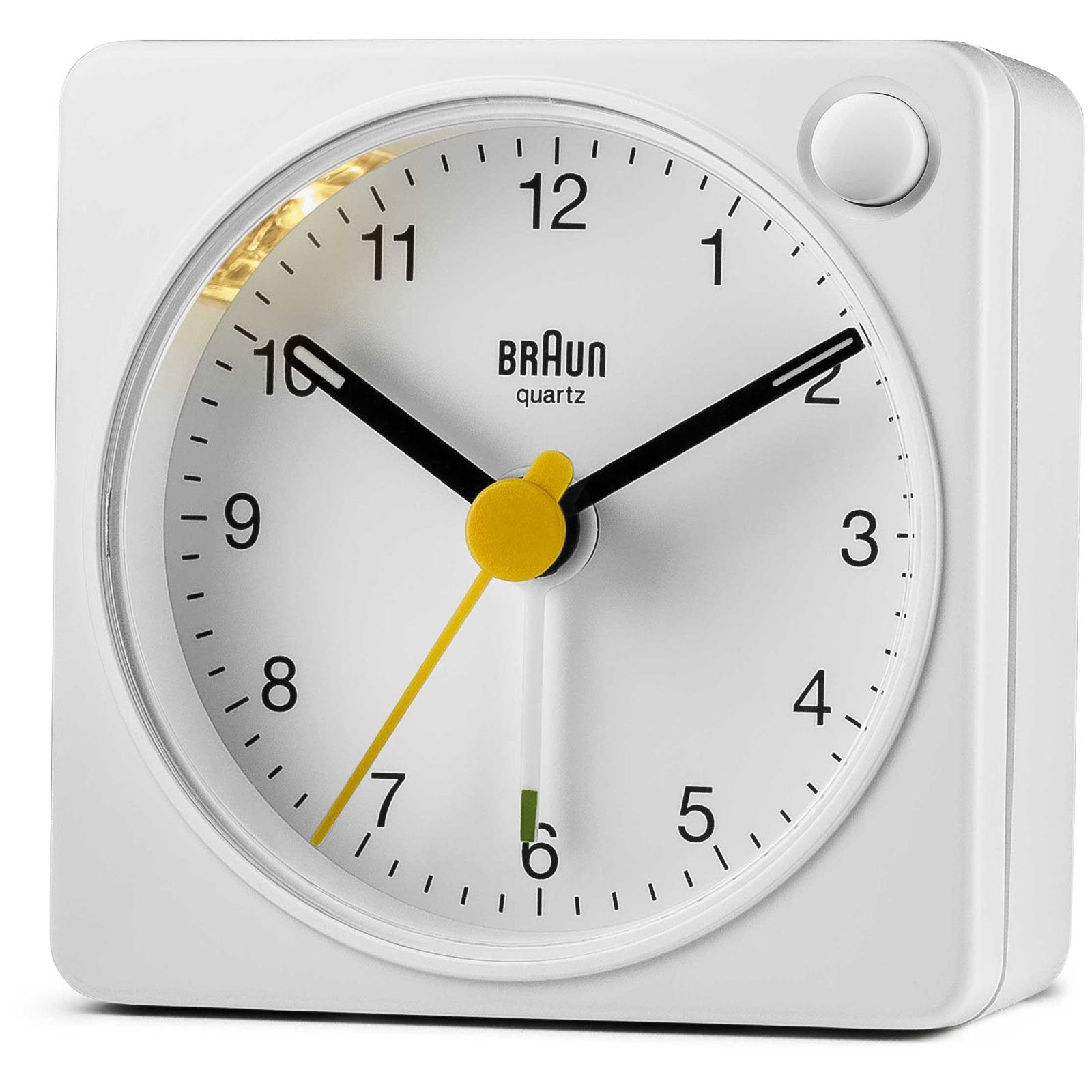 Buy Braun Classic Travel Analogue Alarm Clock White 6cm Online – Oh Clocks