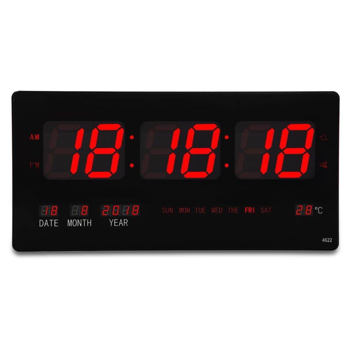 Checkmate Barnet Mains Powered LED Calendar Temp Wall Clock – Oh Clocks