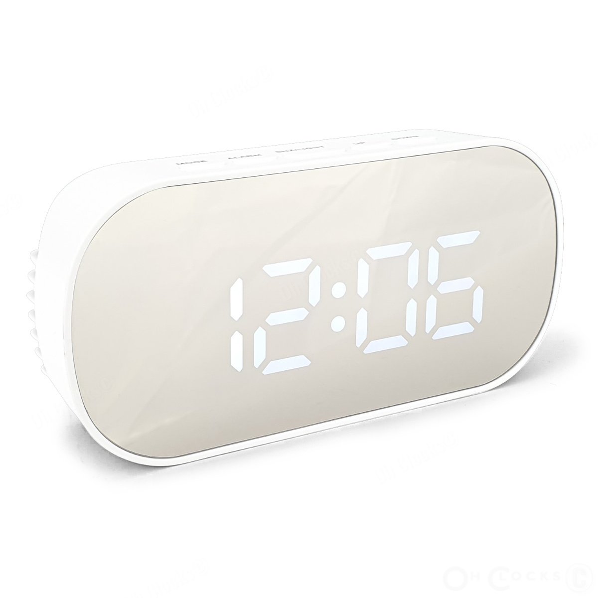 Buy Hudson Mirrored Face LCD Alarm Clock White 13cm Online – Oh Clocks