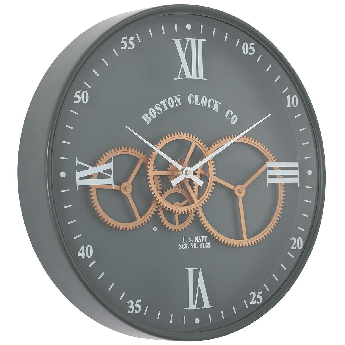 Buy Boston US Navy Green Metal Moving Gears Wall Clock 40cm – Oh Clocks