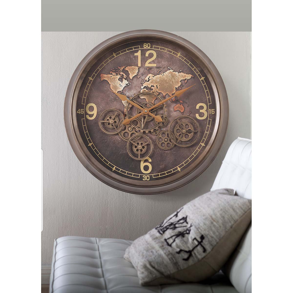 Buy Cadence The World Bronze Metal Moving Gears Wall Clock 62cm – Oh Clocks