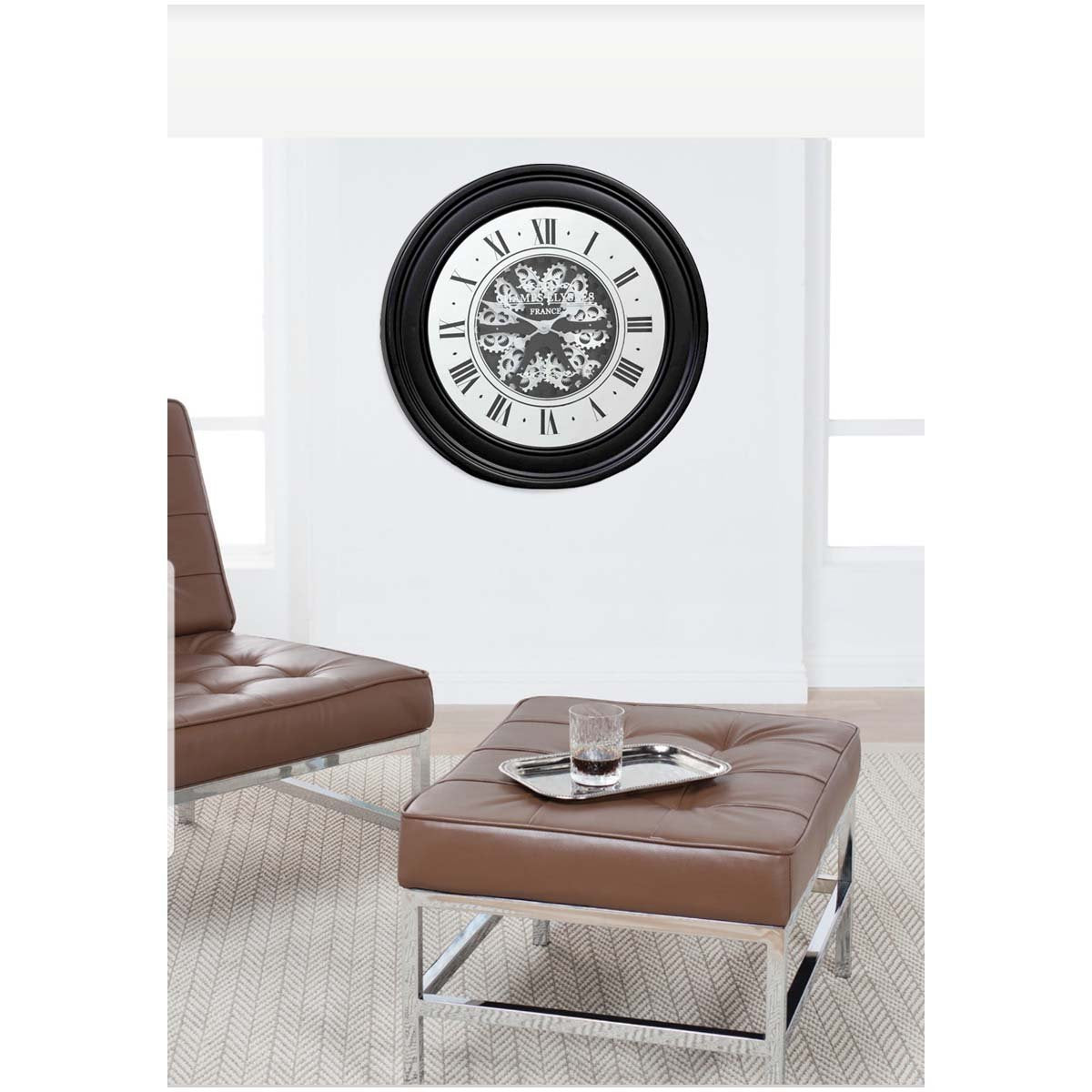 Champs Elysees Mirrored Black & Silver Moving Gears Wall Clock – Oh Clocks