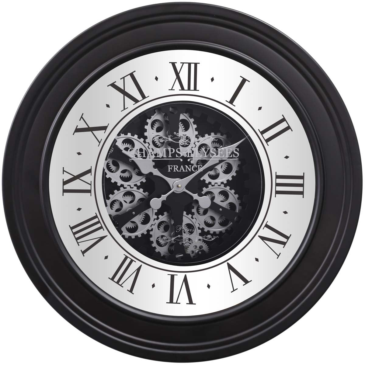 Champs Elysees Mirrored Black & Silver Moving Gears Wall Clock – Oh Clocks