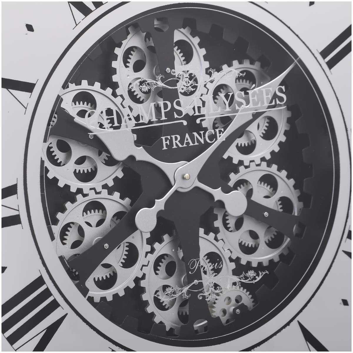 Champs Elysees Mirrored Black & Silver Moving Gears Wall Clock – Oh Clocks