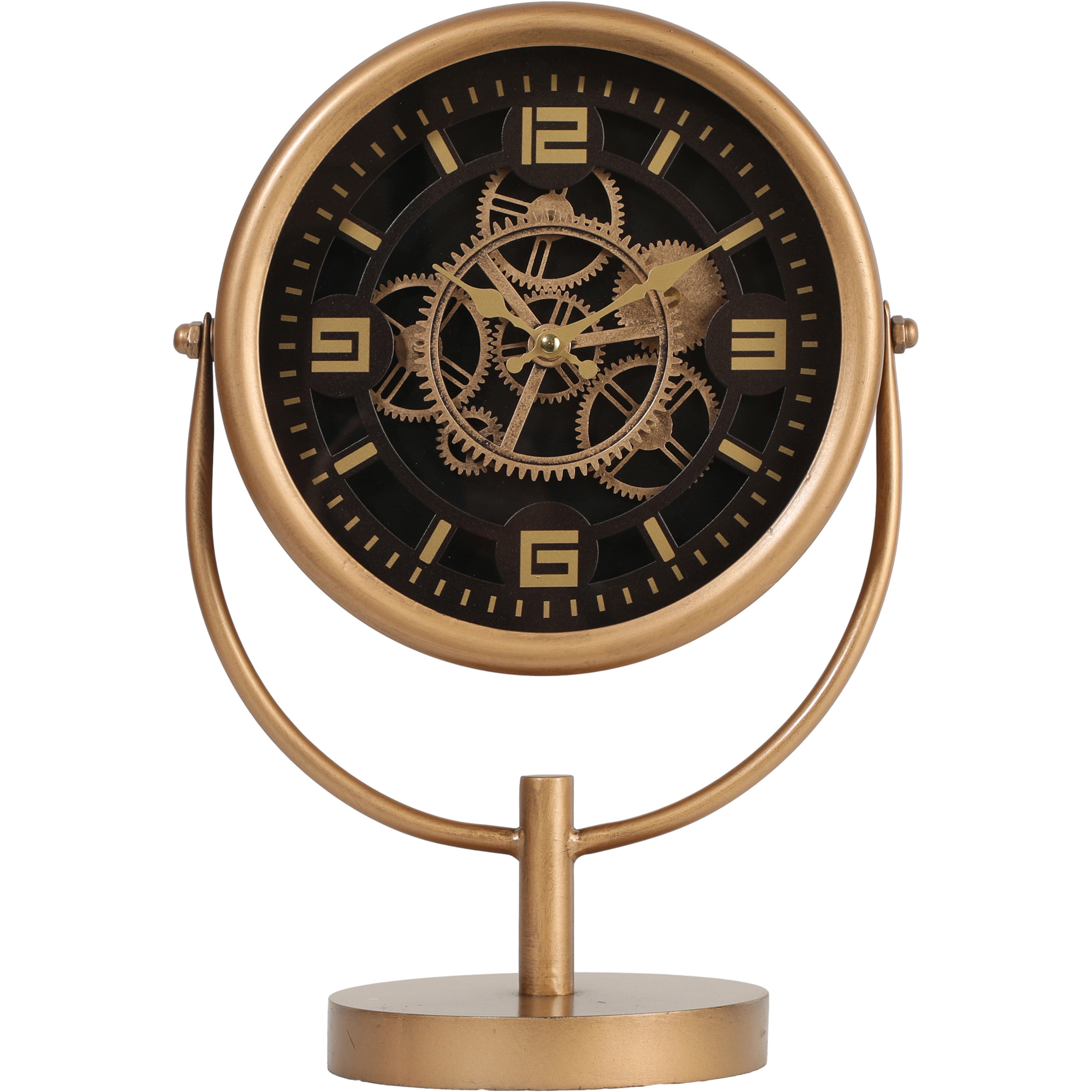 Costa Industrial Gold Metal Moving Gears Footed Stem Desk Clock – Oh Clocks