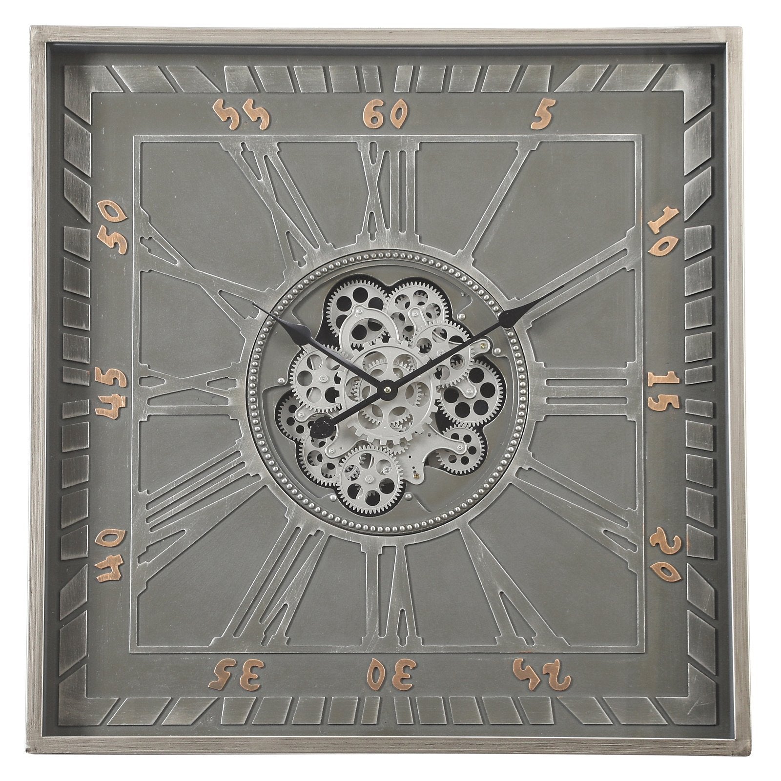 Eddie Square Distressed Grey Metal Moving Gears Wall Clock – Oh Clocks