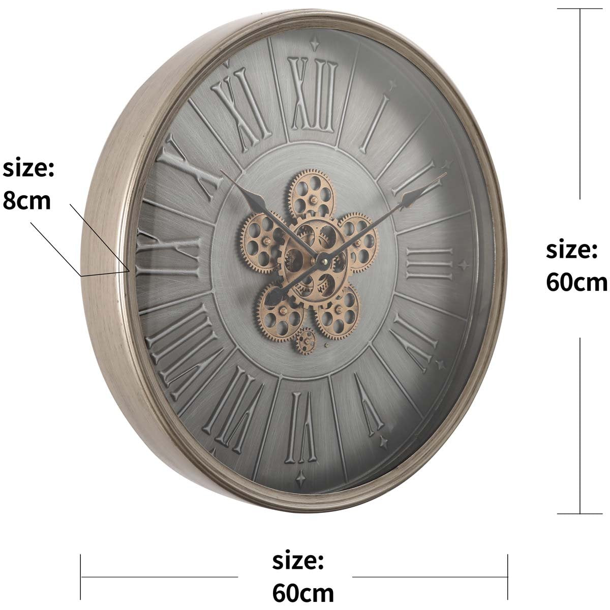 Buy George Indented Roman Metal Moving Gears Wall Clock 60cm – Oh Clocks