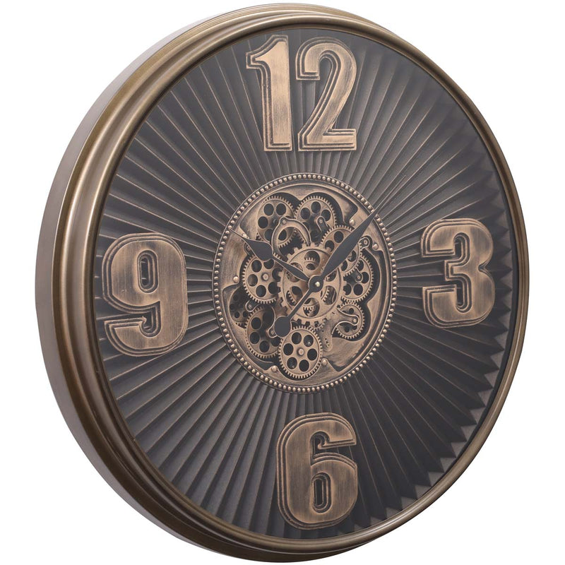 Maximus Grooved Gold & Black Wash Metal Moving Gears Wall Clock – Oh Clocks