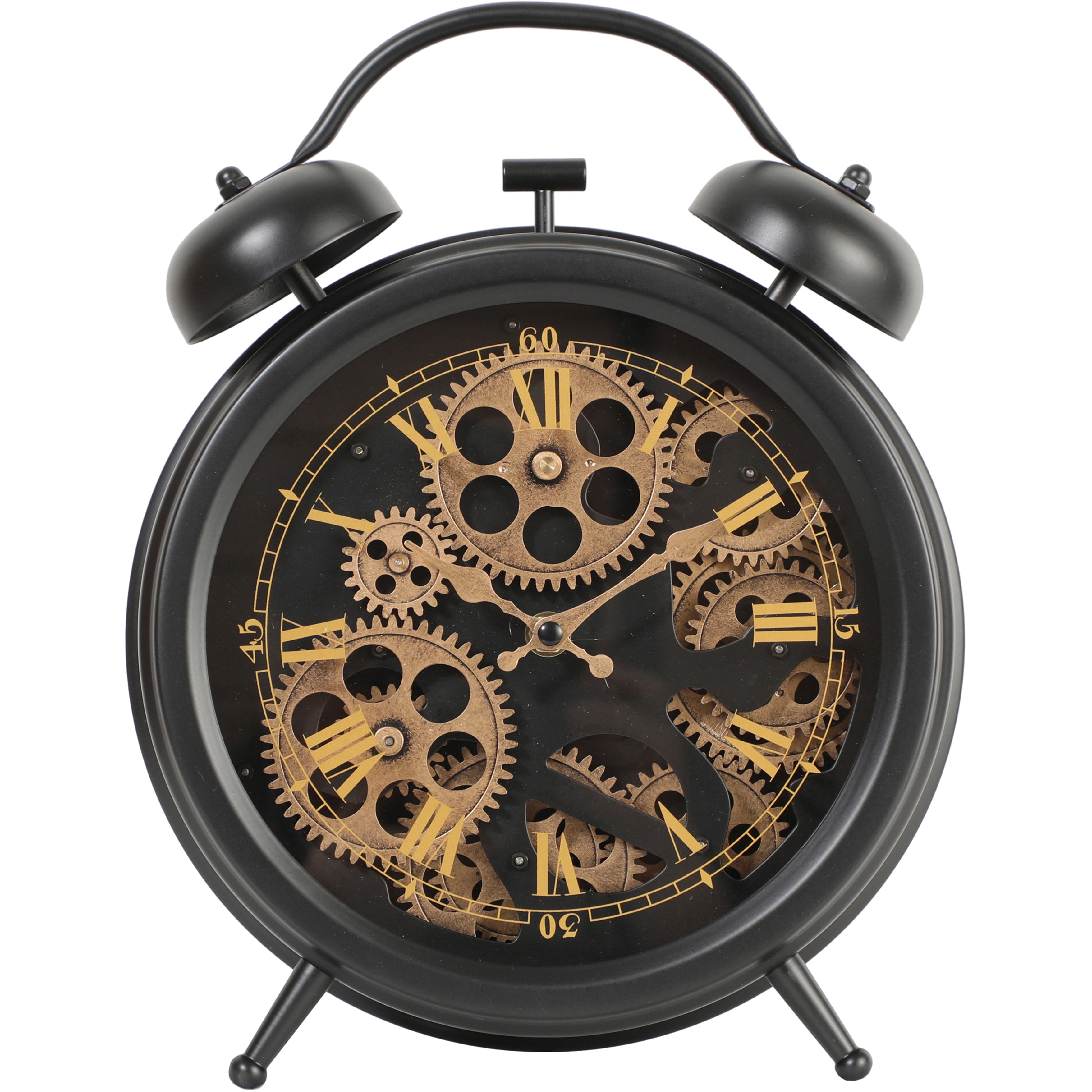 Newton Twin Bell Black Metal Moving Gears Bedside Desk Clock – Oh Clocks