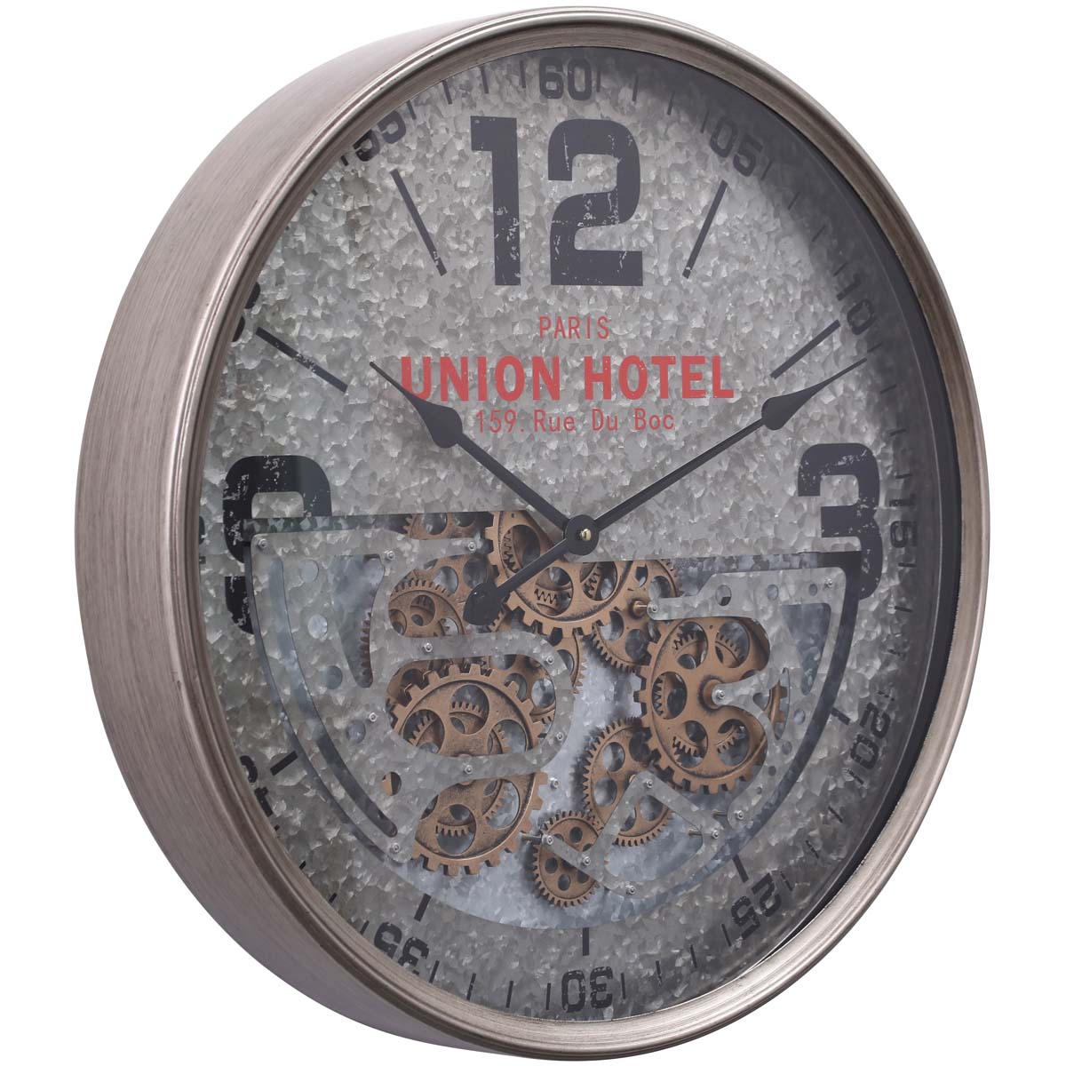 Buy Paris Union Hotel Silver Metal Moving Gears Wall Clock 60cm – Oh Clocks