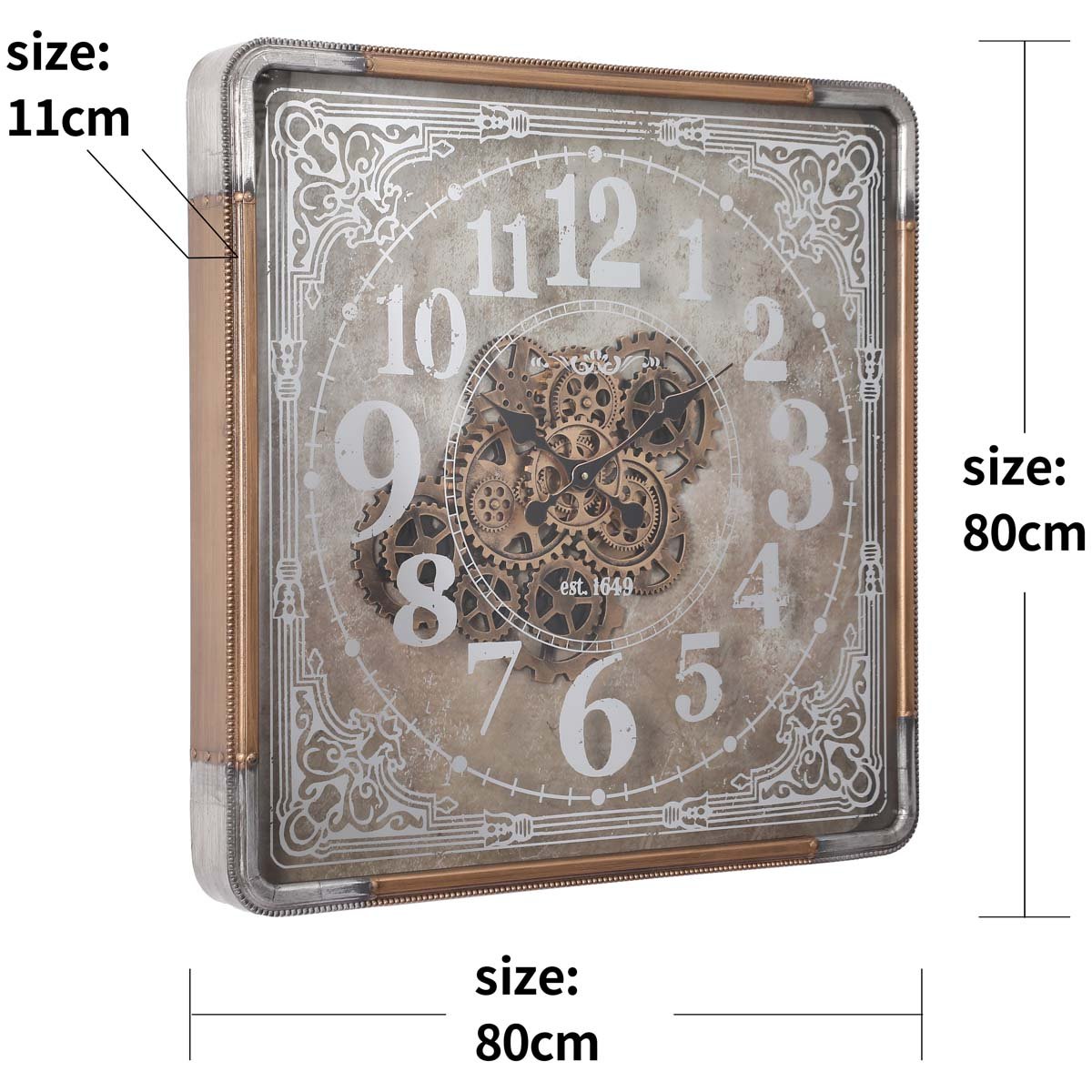 Rune Square Rustic Gold SIlver Mirrored Moving Gears Wall Clock – Oh Clocks