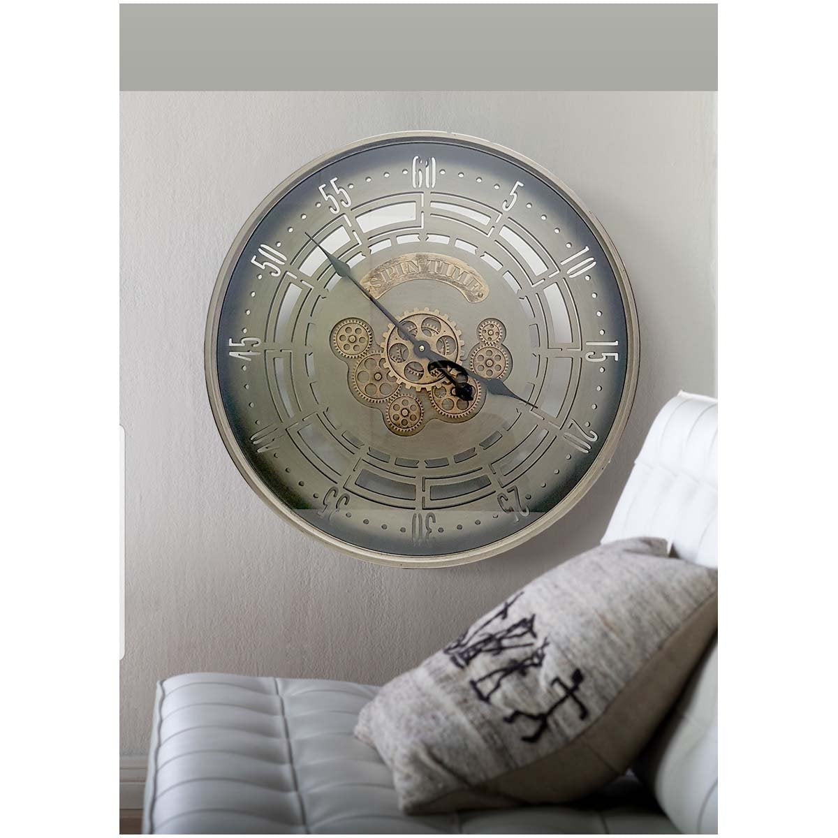 Spin Time Industrial Brushed Metal Moving Gears Wall Clock – Oh Clocks