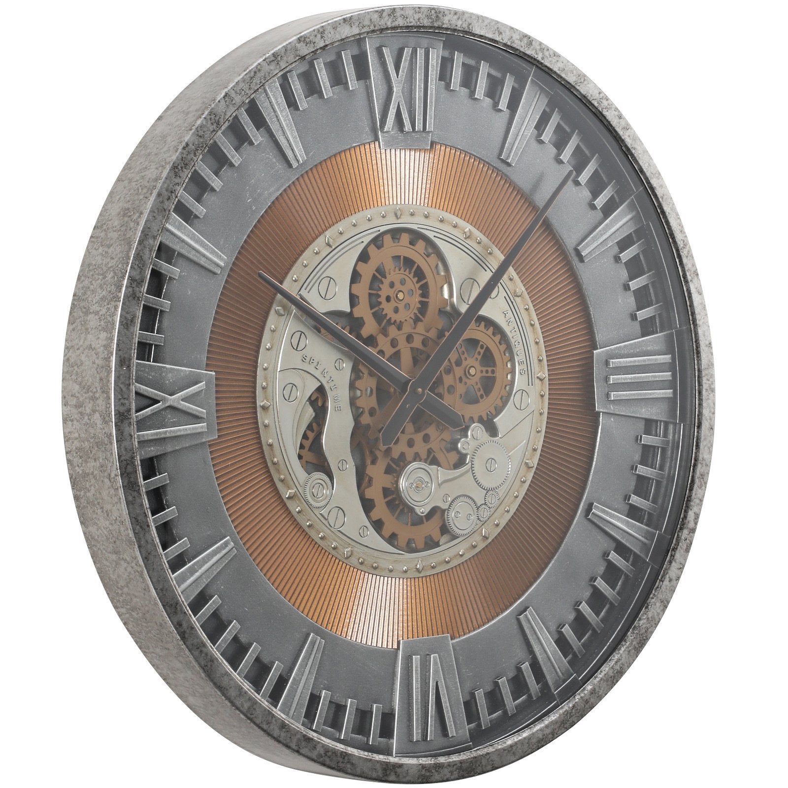 Spin Time Industrial Silver & Gold Metal Moving Gears Wall Clock – Oh ...