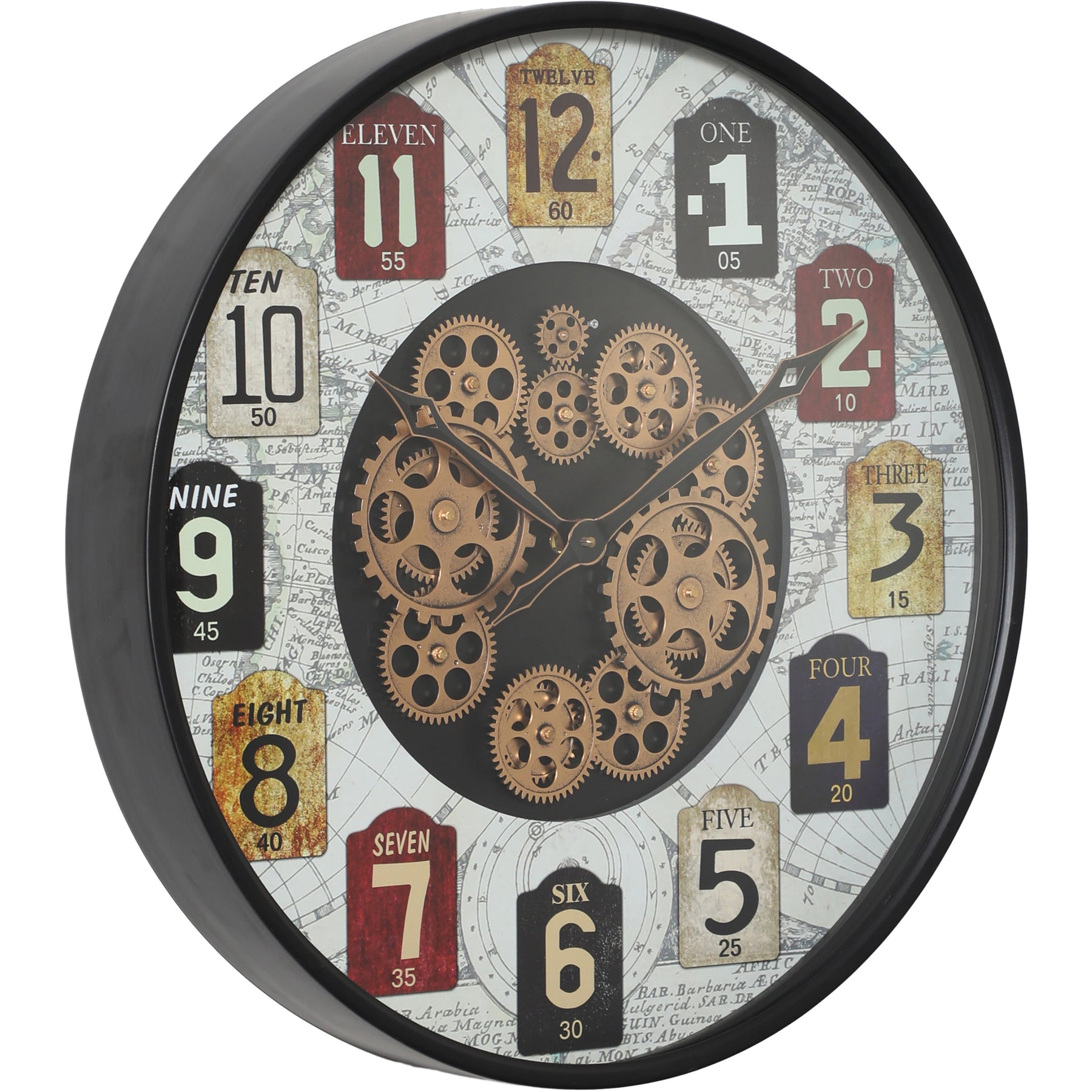 Buy Wyndham Old World Black Metal Moving Gears Wall Clock 60cm – Oh Clocks
