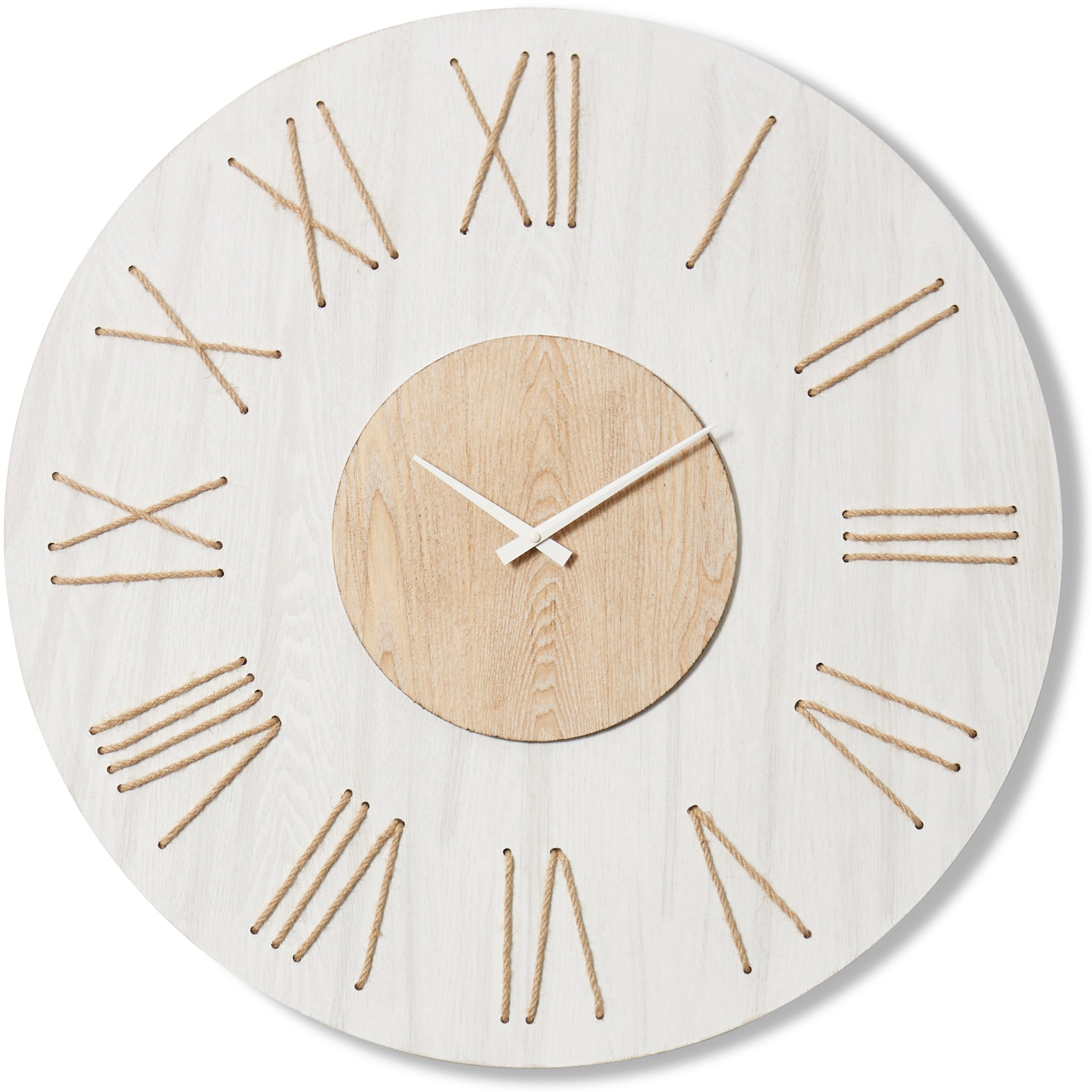 Buy Camden Rustic Wooden Rope Roman Wall Clock White Natural 68cm – Oh ...