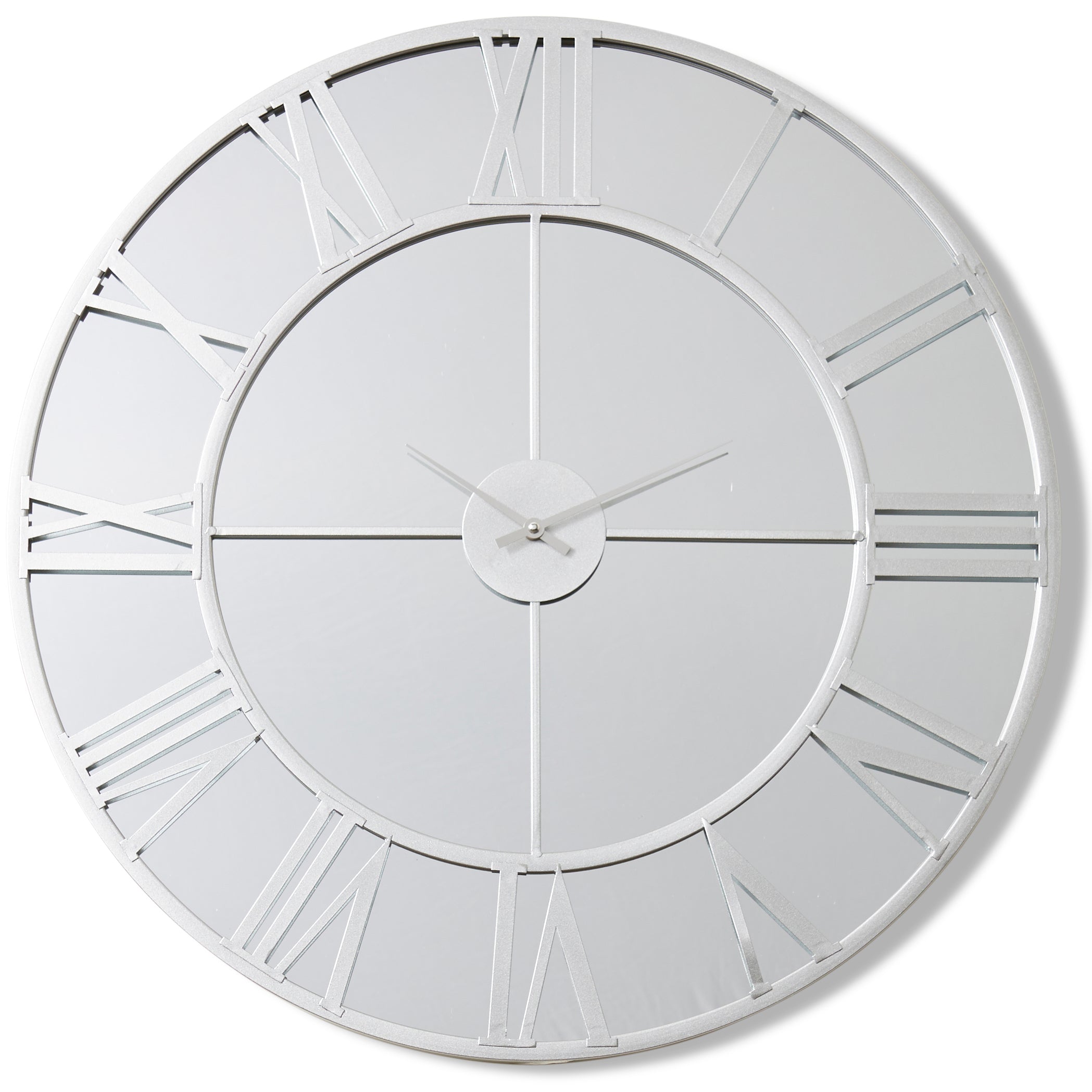 Buy Leighton Mirrored Face Floating Roman Wall Clock Silver 70cm – Oh ...