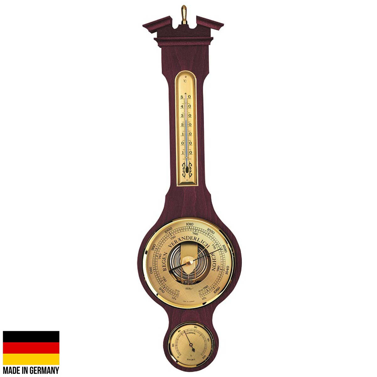 Fischer Olson Sheraton Polished Brass Weather Station Mahogany – Oh Clocks