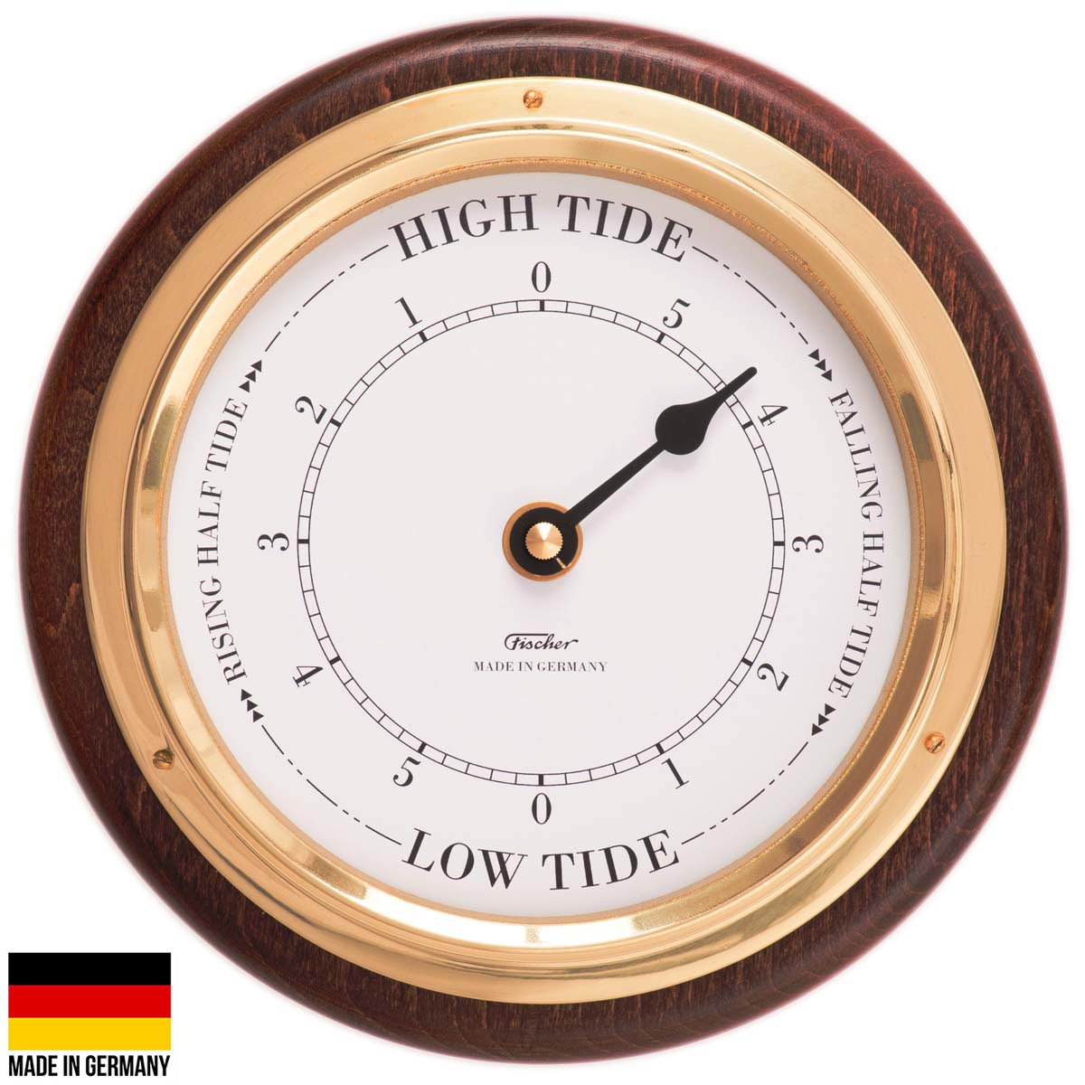 Buy Fischer Polished Brass Tide Clock Mahogany 17cm Online – Oh Clocks