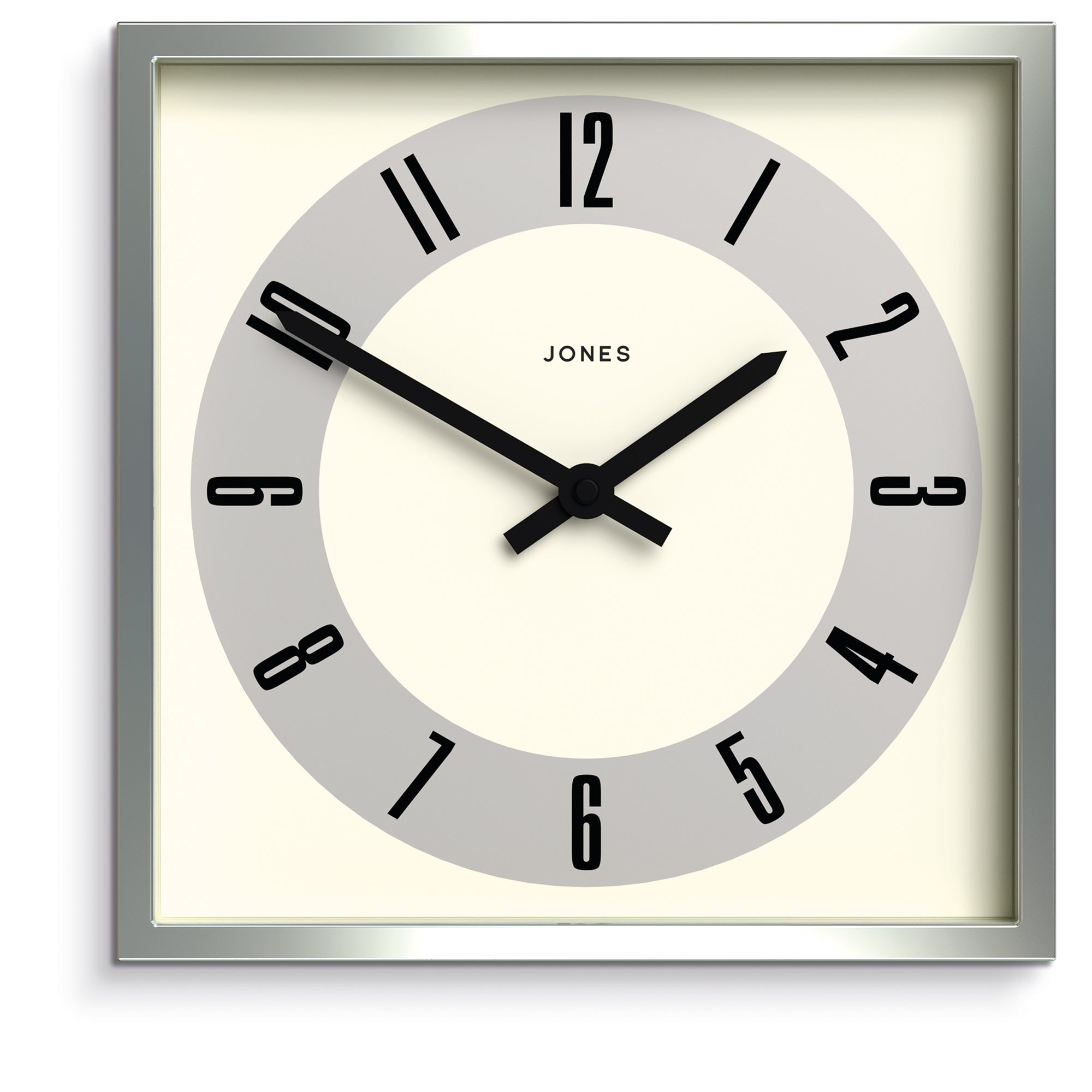 Buy Jones Box Square Wall Clock Numbers Silver 25cm Online – Oh Clocks