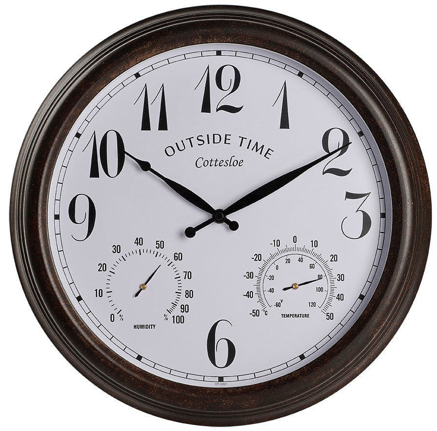 Cottesloe Waterproof Outdoor Thermo Hygro Wall Clock Rust Brown – Oh Clocks