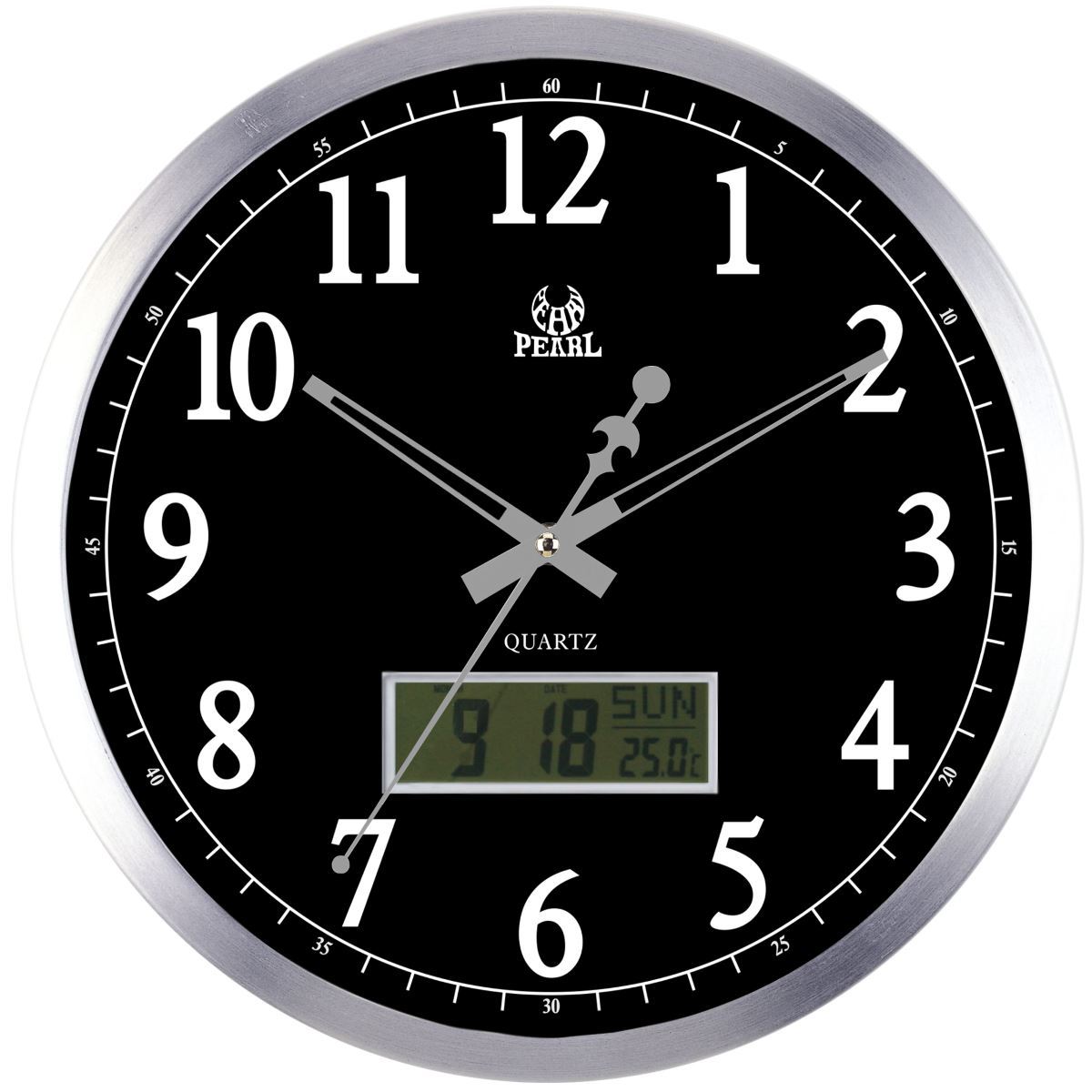 Buy Pearl Time Hugh Analogue LCD Day Date Wall Clock Black 35cm – Oh Clocks
