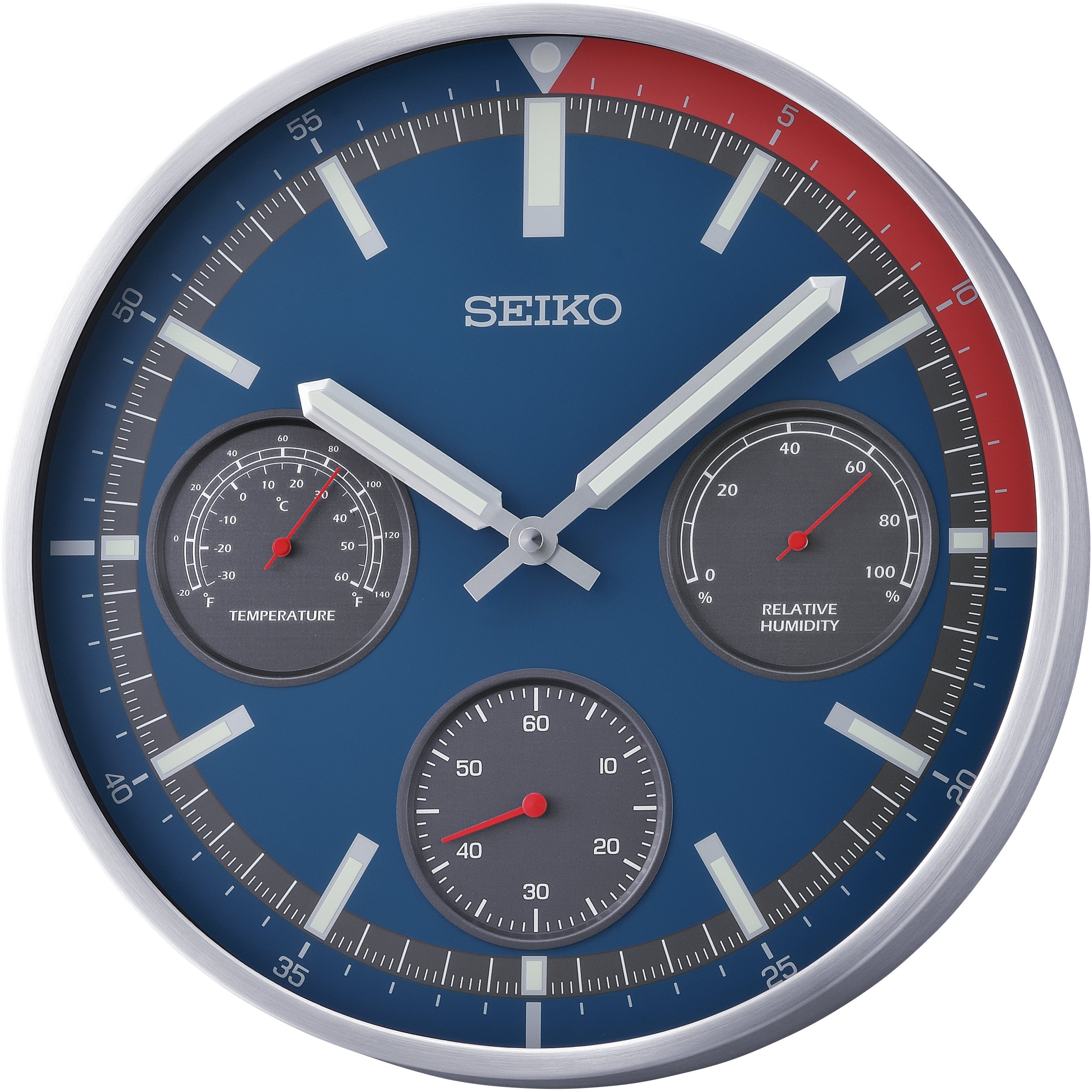 Seiko Calypso Watch Face Thermo Hygro Wall Clock Blue Red 33cm – Oh Clocks